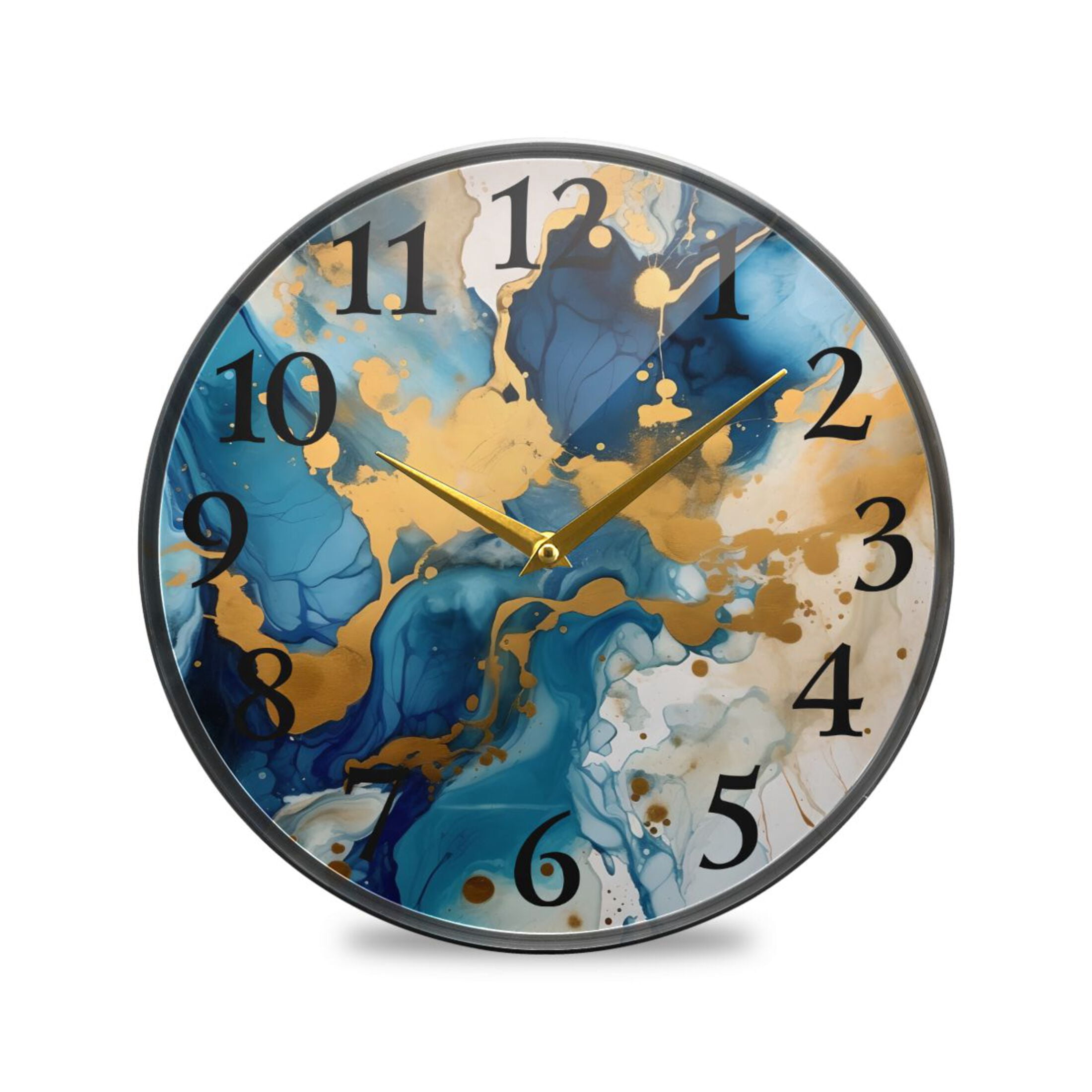 Blue and Golden Marble Wall Clocks Battery Operated 9.5 Inch Round ...