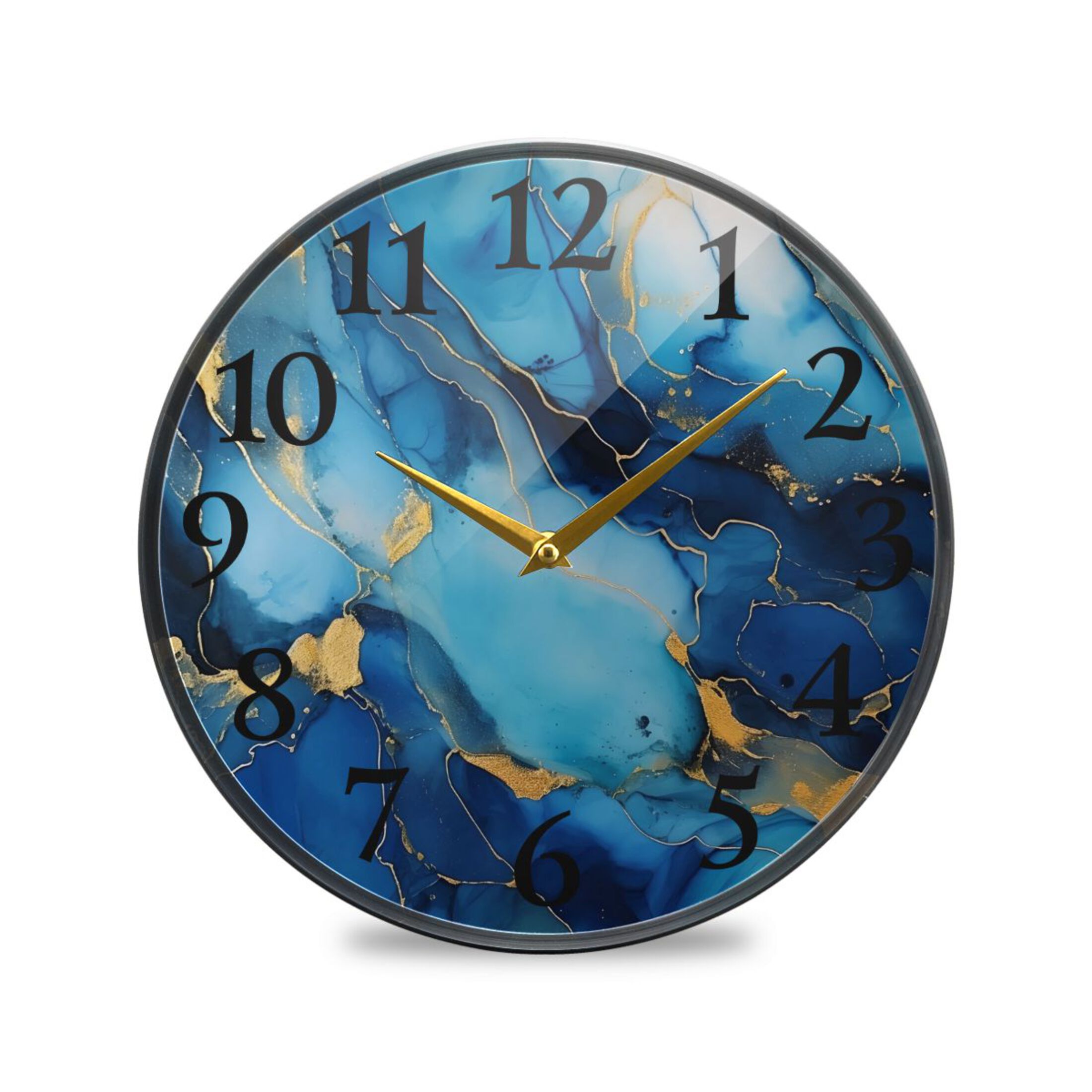 Blue and Golden Marble Wall Clocks Battery Operated 9.5 Inch Round ...