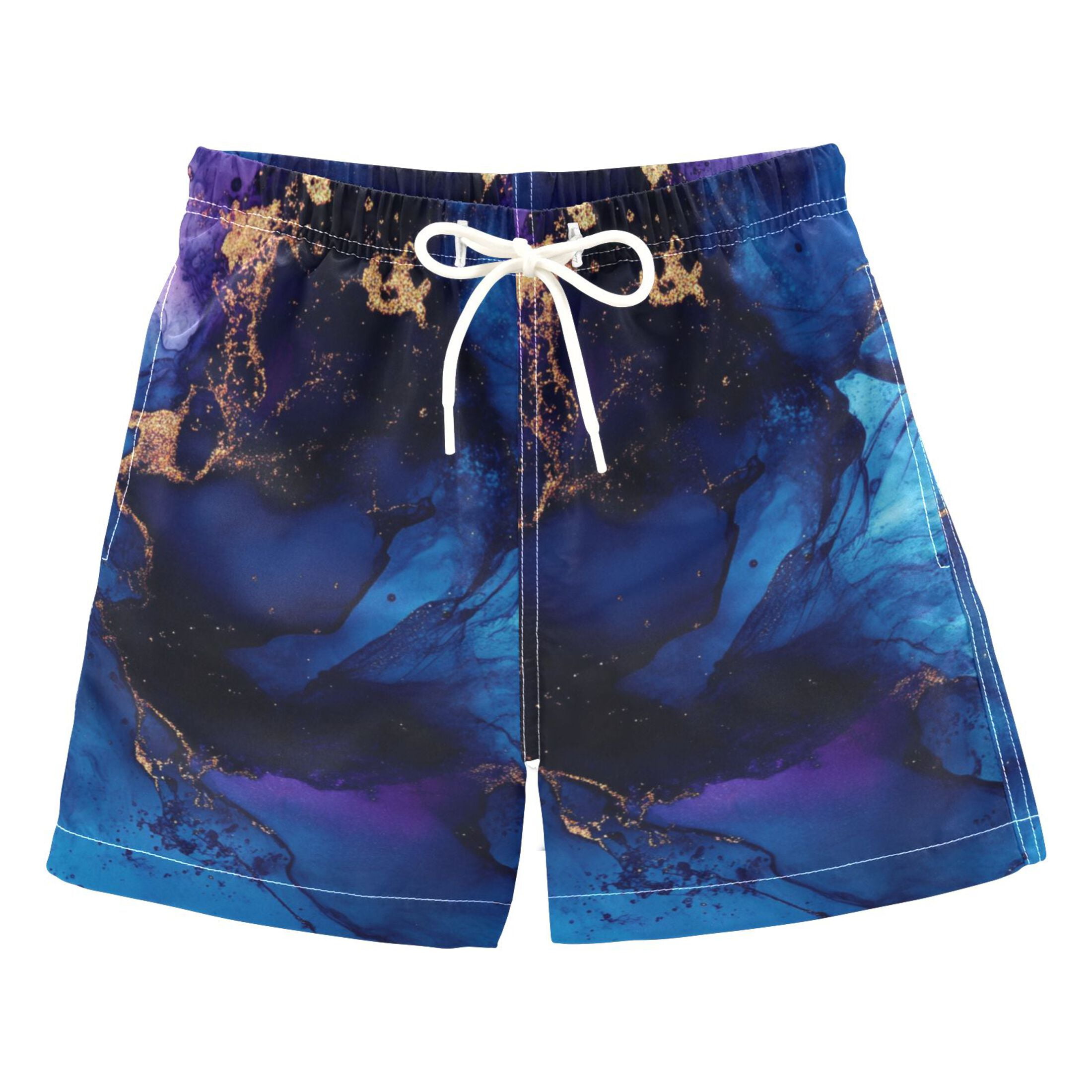 Blue and Golden Marble with Splash Boys Swim Trunks Quick Dry Boy Swim ...