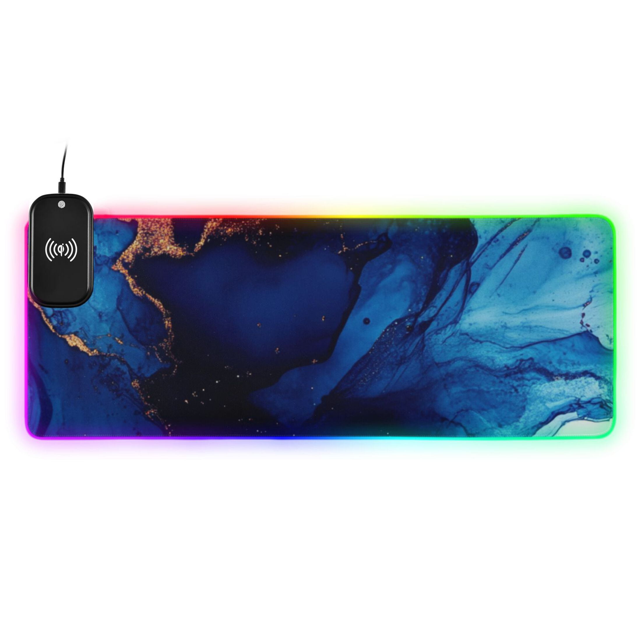 Blue and Golden Marble with Splash Wireless Charging RGB Gaming Mouse ...