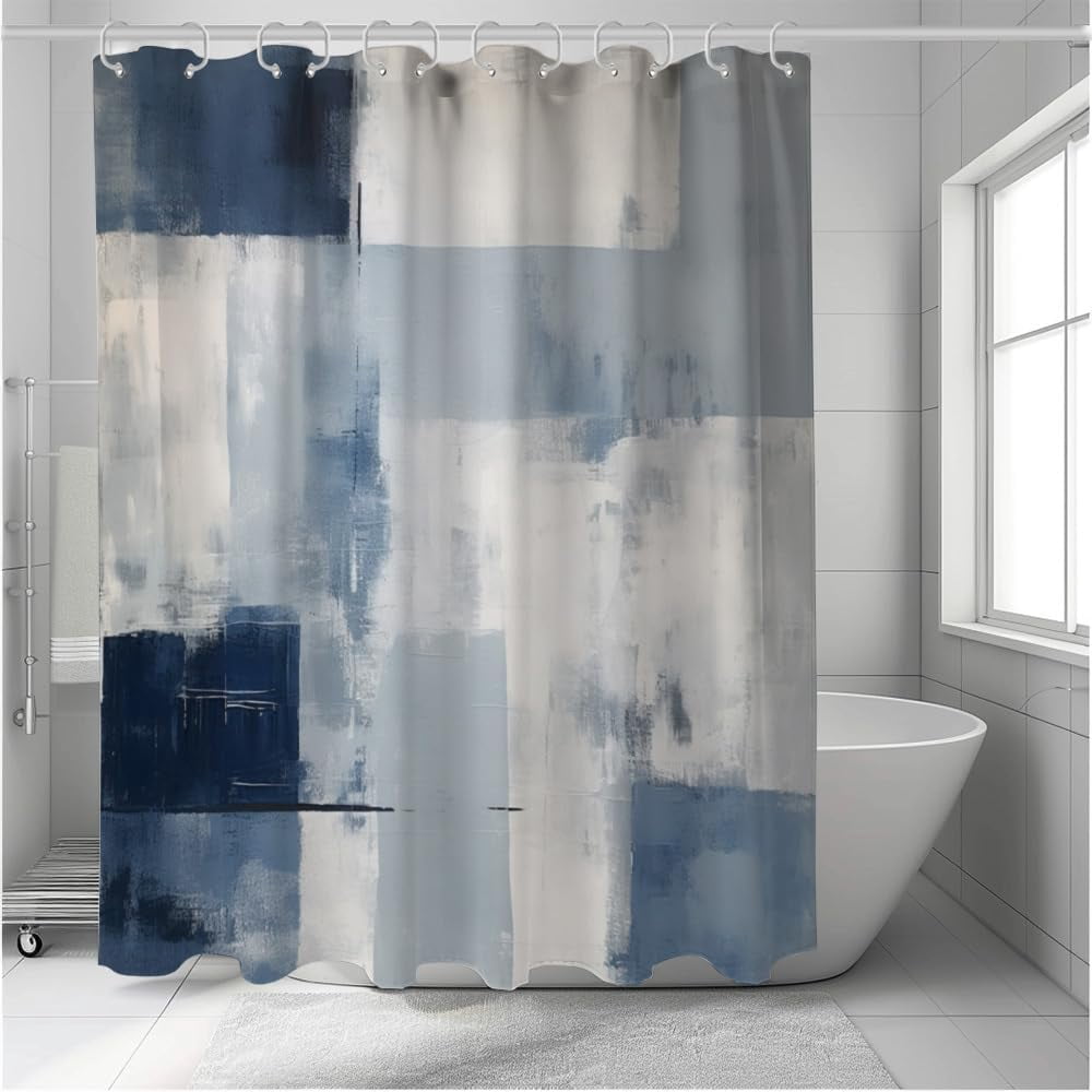 Blue and Gray Abstract Paint Art Graffiti Shower Curtain, Made of ...