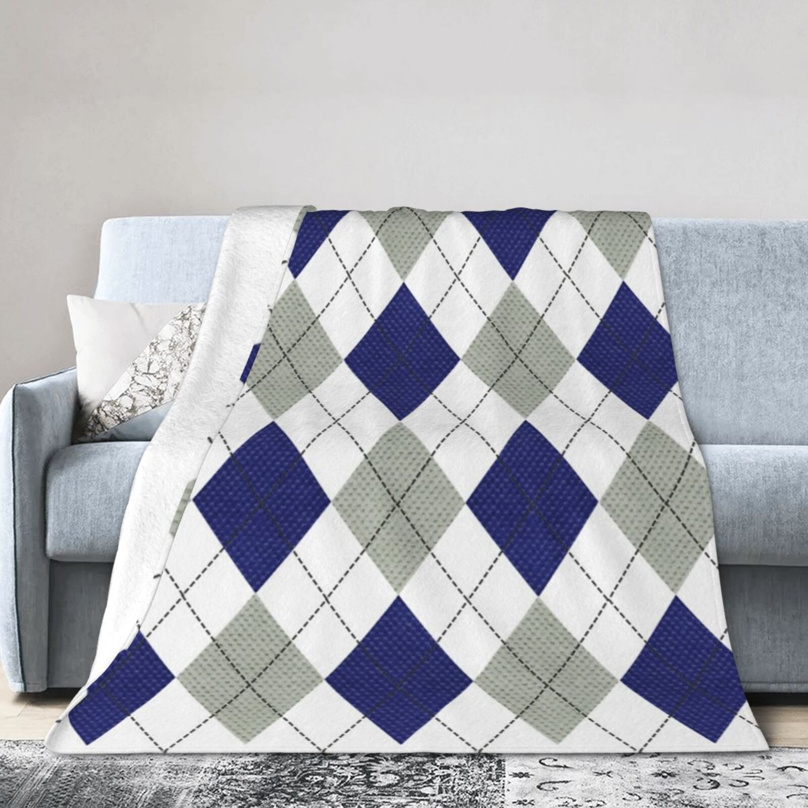 Blue and Gray Argyle Flannel Blanket Funny Ultra-Soft Micro Warm Throw Blanket Fleece Blanket ...