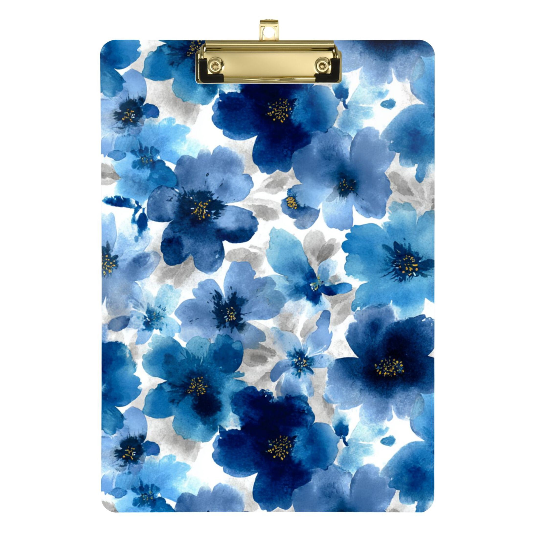 Blue and Gray Watercolor Flowers Acrylic Clipboard Drawing Board with ...