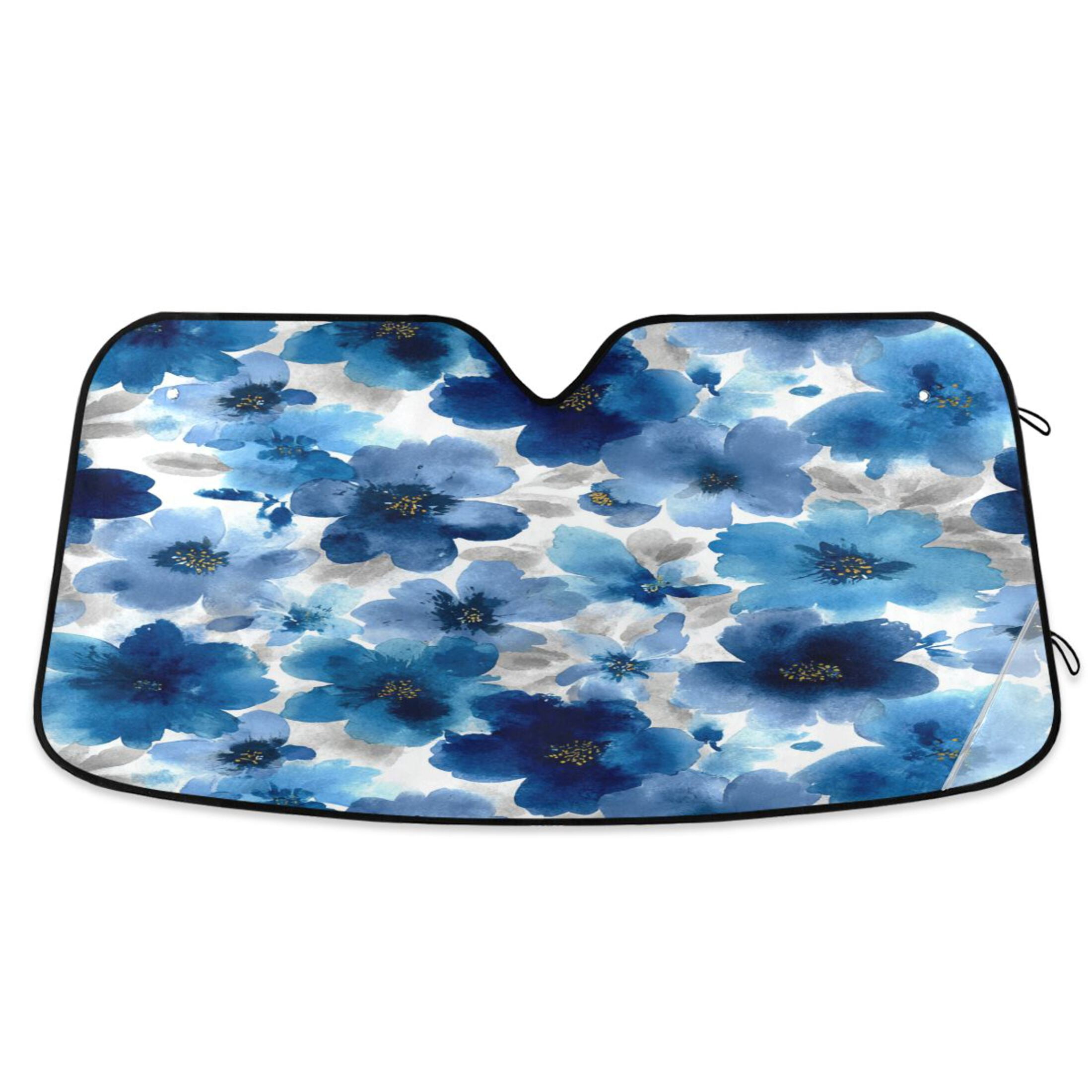 Blue and Gray Watercolor Flowers Windshield Sun Shade Automobile Visor ...