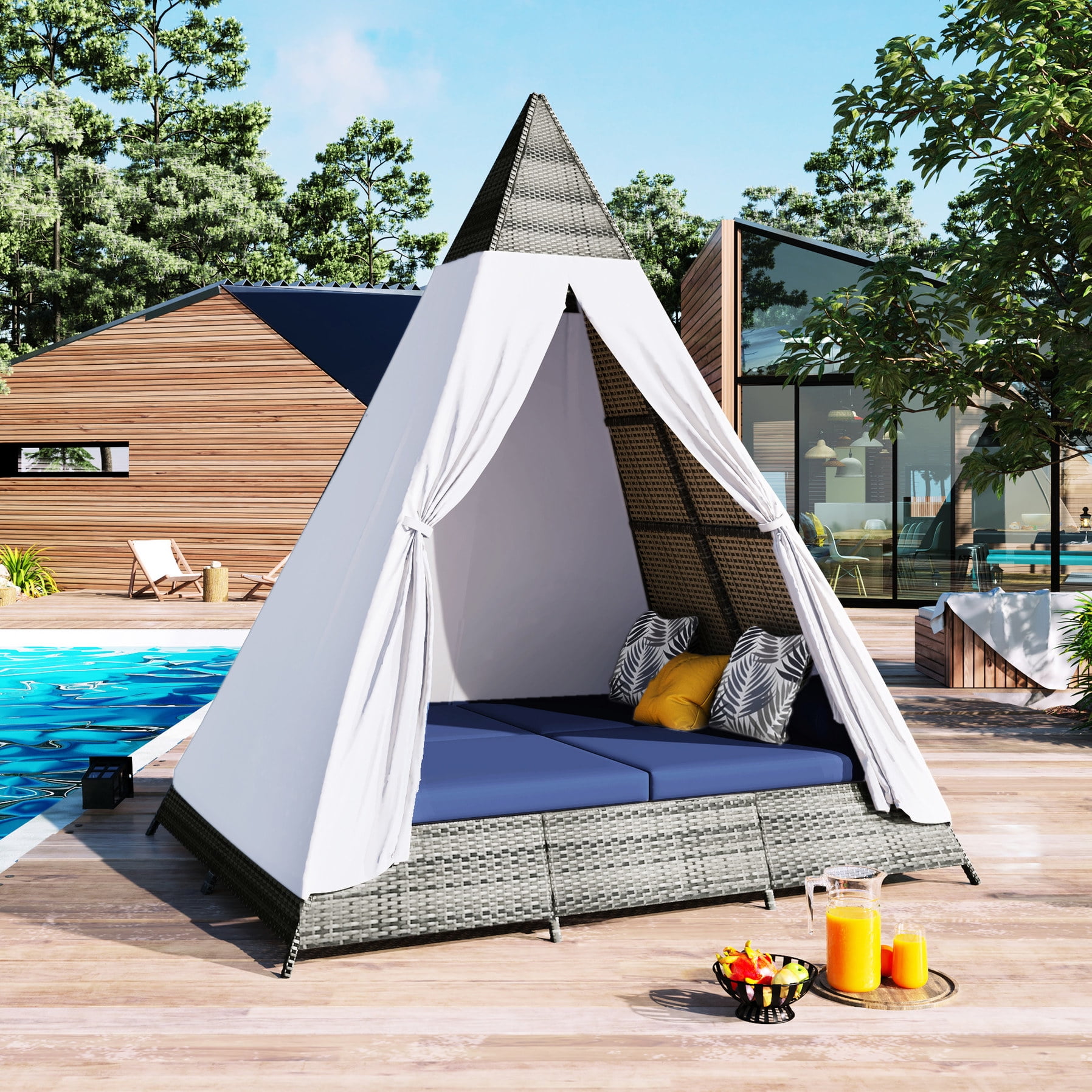Blue and Gray Wicker - High Load Capacity - Garden Scenery Enjoy ...