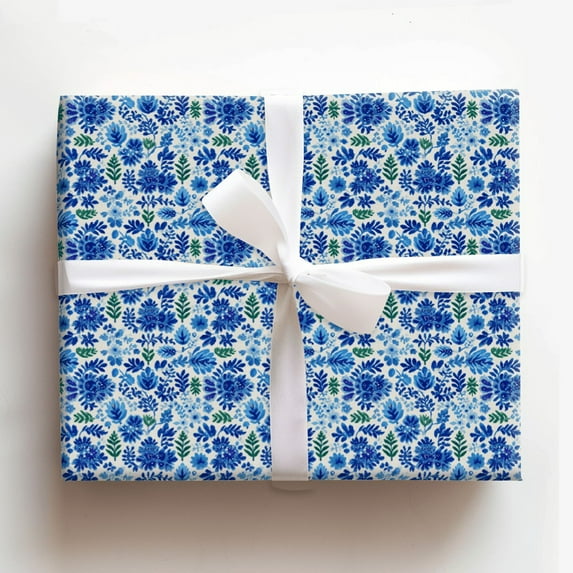 Blue and Green Botanical Floral Watercolor Print Gift Wrapping Paper ...