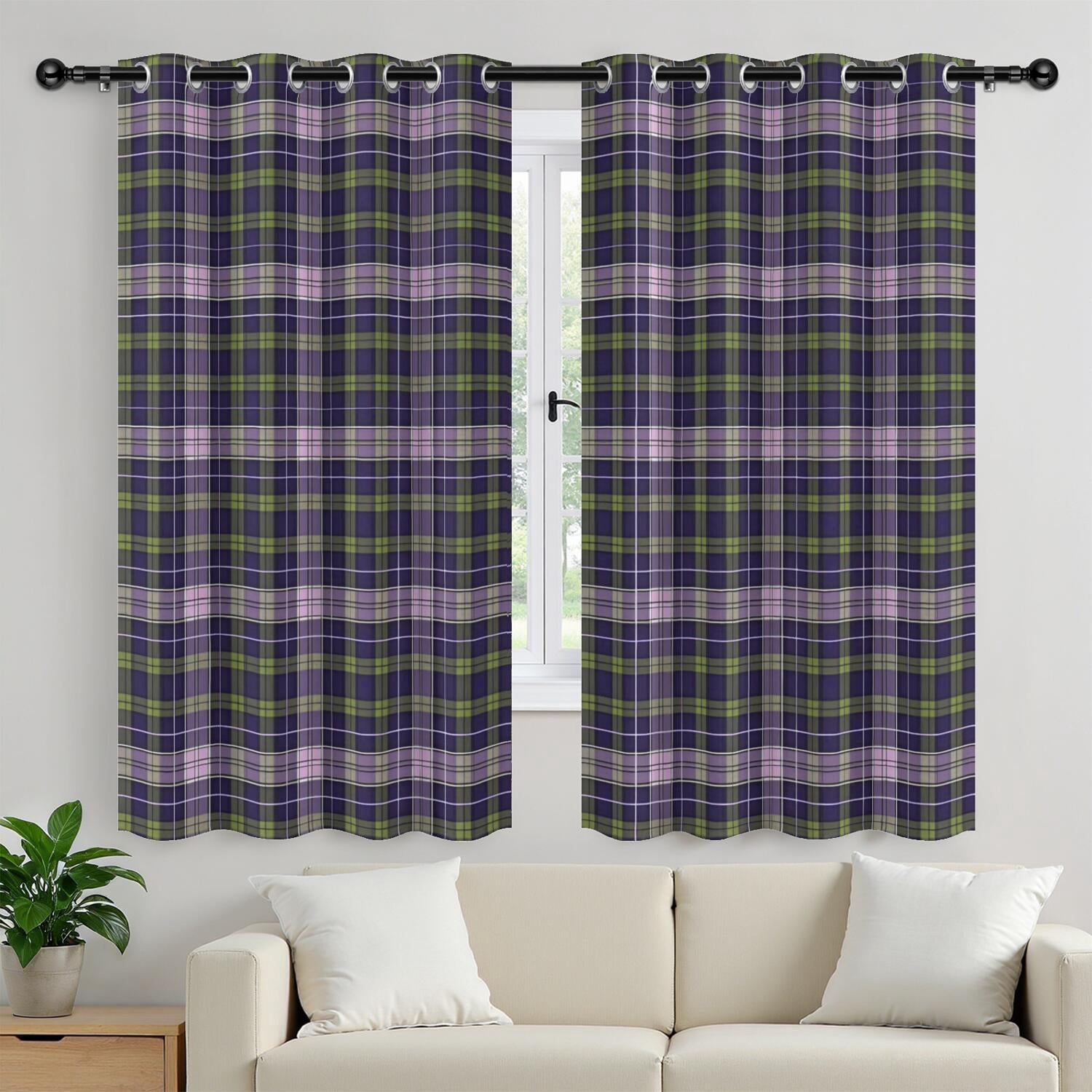 Blue and Green Checkered Pattern Blackout Curtains,Triple Weaved Fabric ...