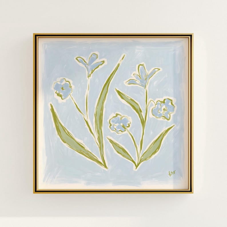 Blue and Green Floral Botanical Poster Wall Art Decor 24x36 UNFRAMED ...