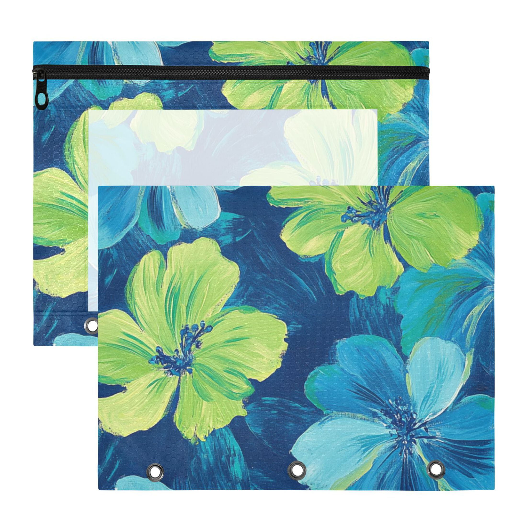 Blue and Green Flowers Oil Painting 3-Ring Binder Pouches A4 Size ...