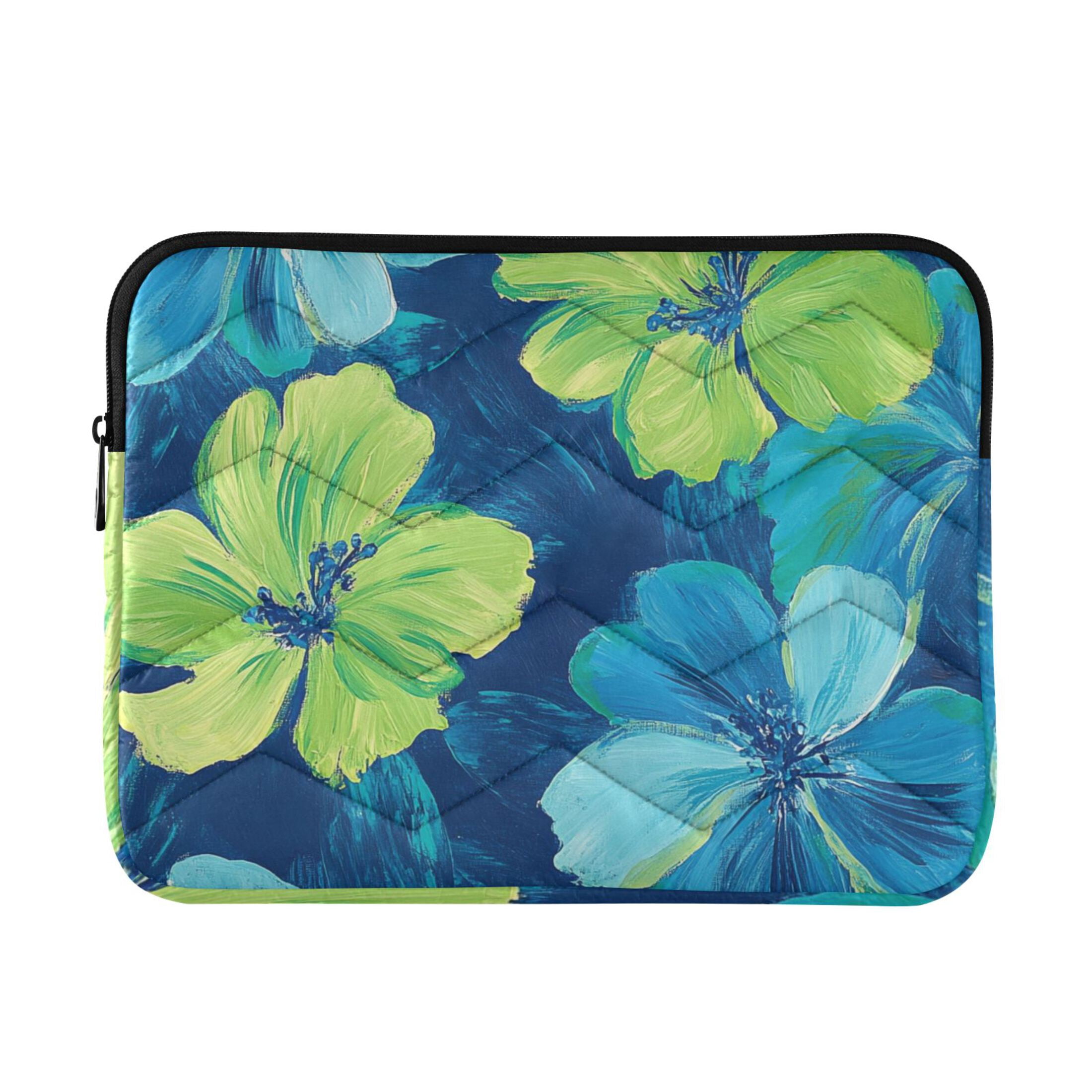 Blue and Green Flowers Oil Painting Quilted Laptop Protective Cases ...