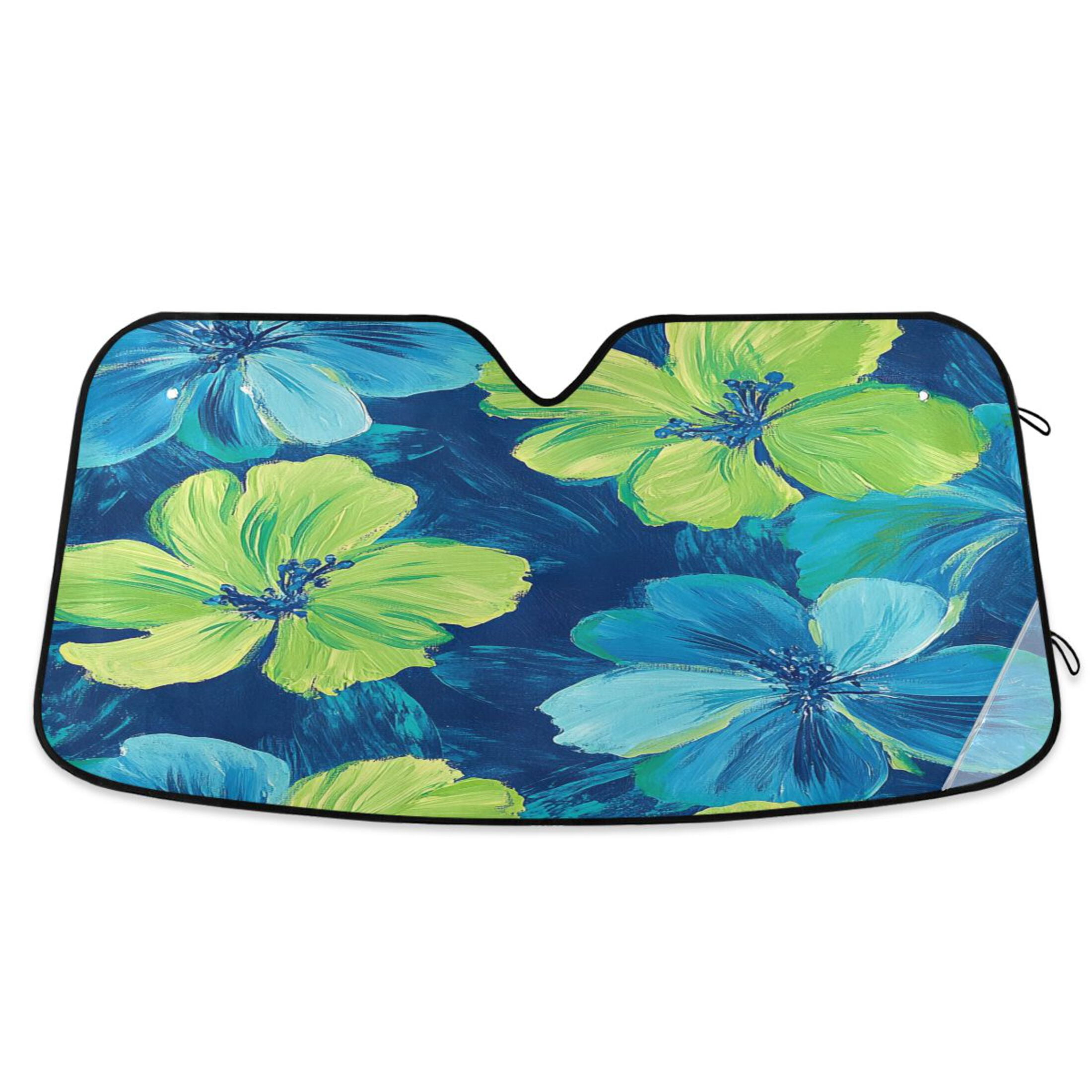 Blue and Green Flowers Oil Painting Windshield Sun Shade Automobile ...