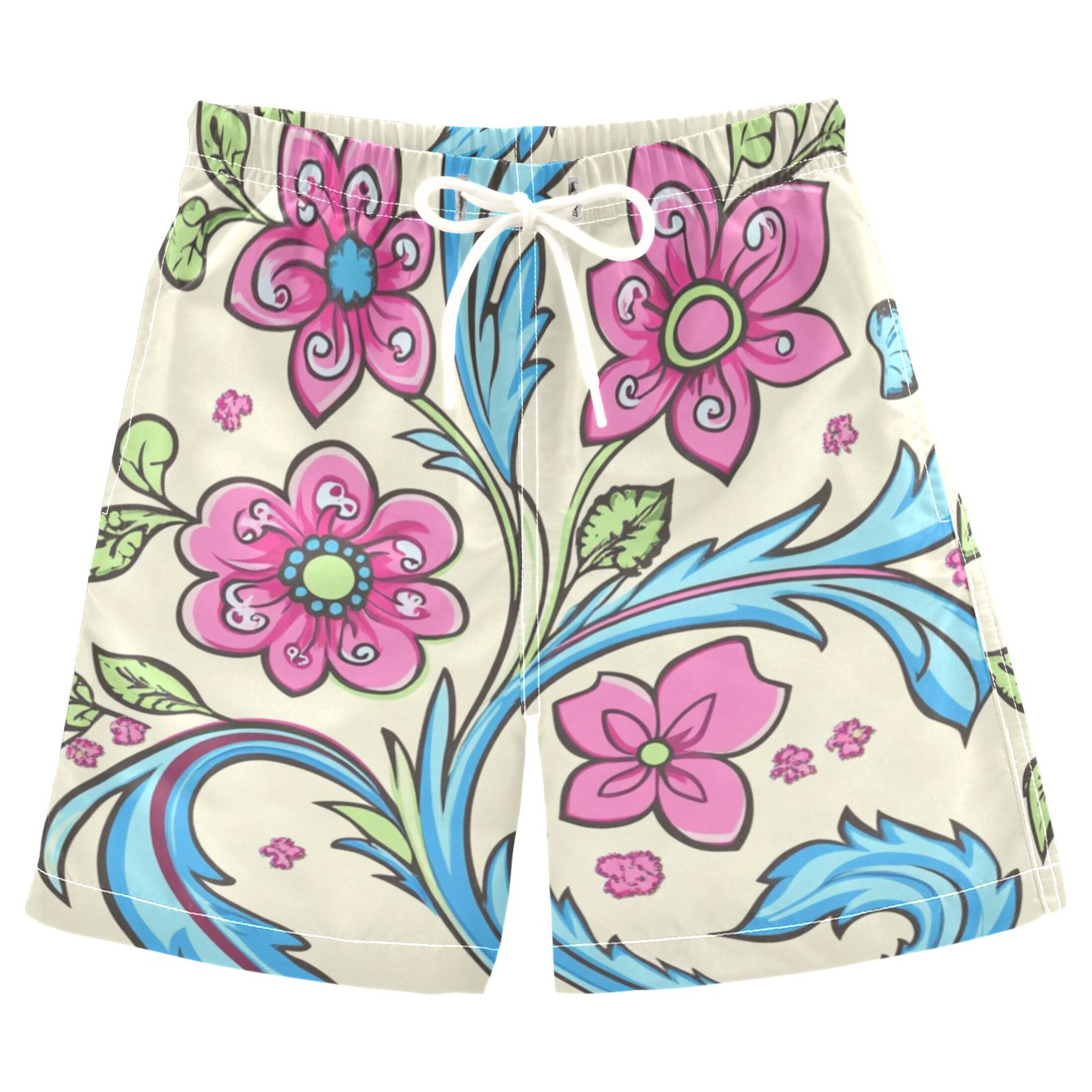 Blue and Green Leaves Flowers Boys' Beach Pants Board Shorts Swim ...