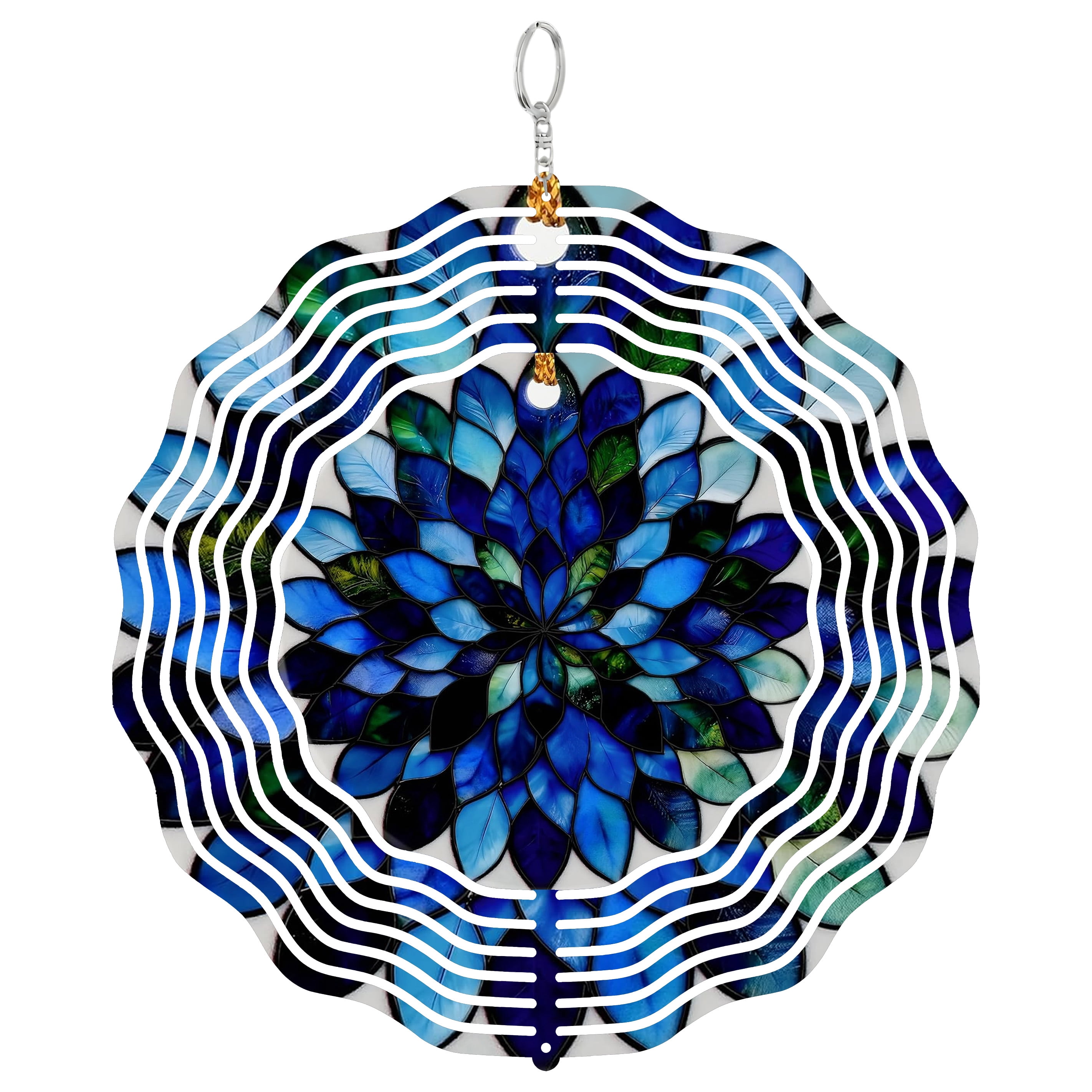 Blue and Green Leaves Mandala Metal Wind Spinner, Kinetic Decor ...