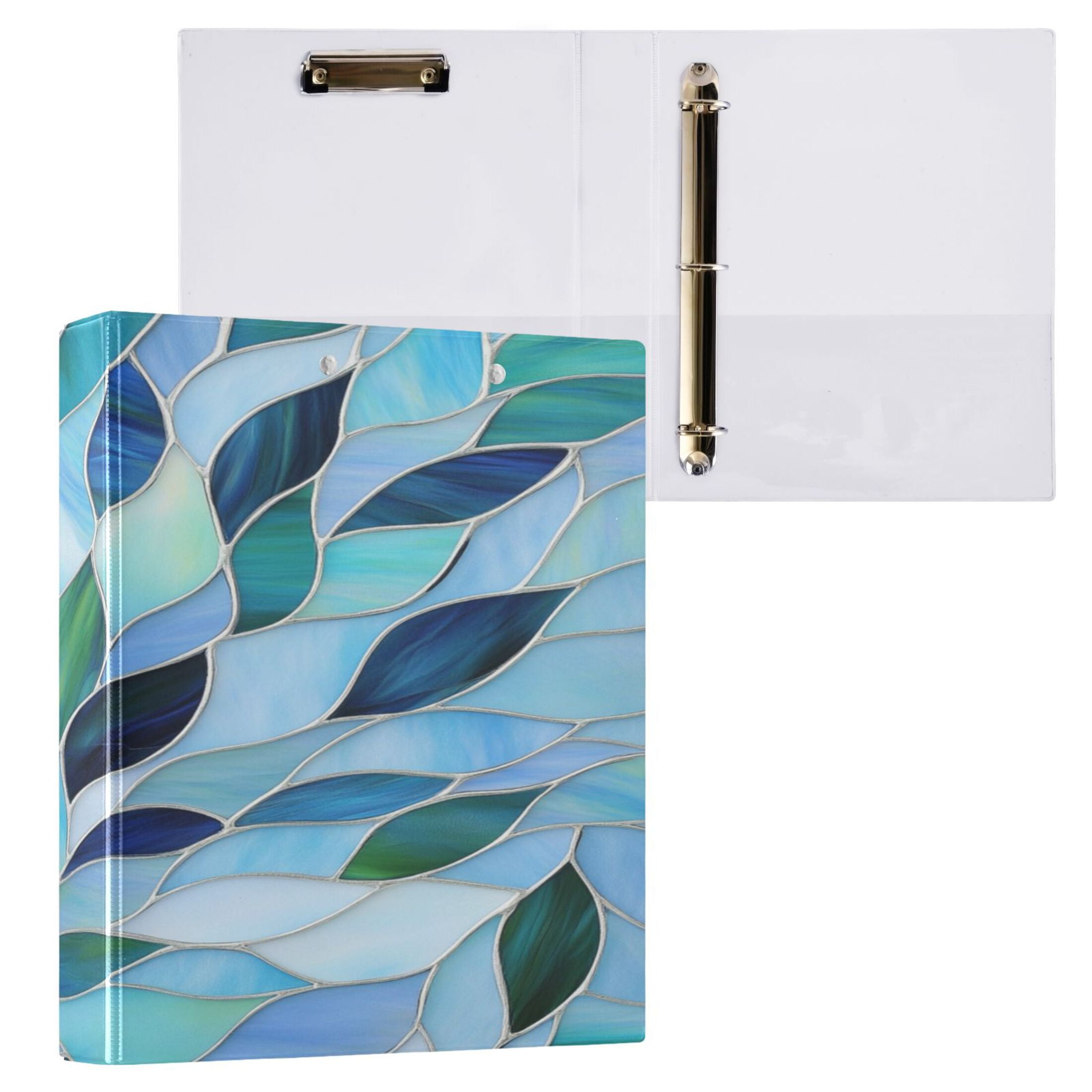 Blue and Green Leaves3 Ring Hardcover Binders 1.5in Round Rings for ...