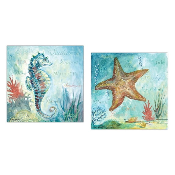 Blue and Green Marine Life Starfish and Seahorse Adult Coastal Decor; 2 ...
