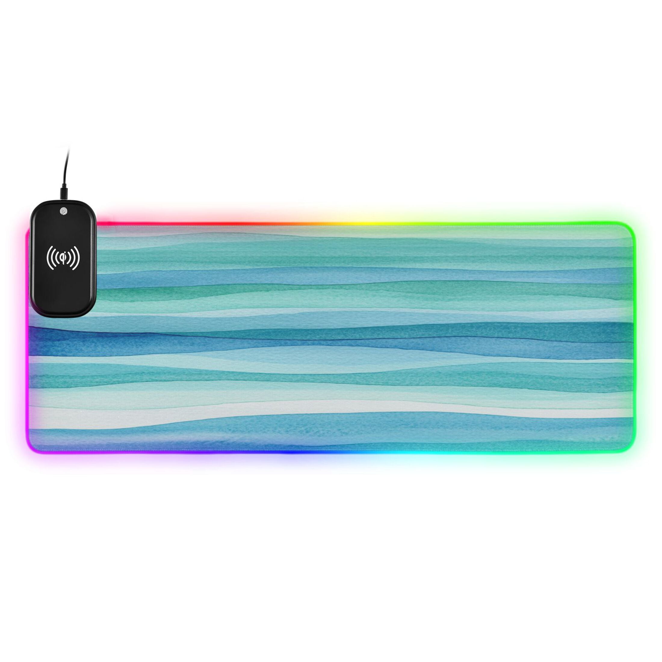 Blue and Green Waves Large RGB Gaming Mouse Pad with Fast Wireless ...