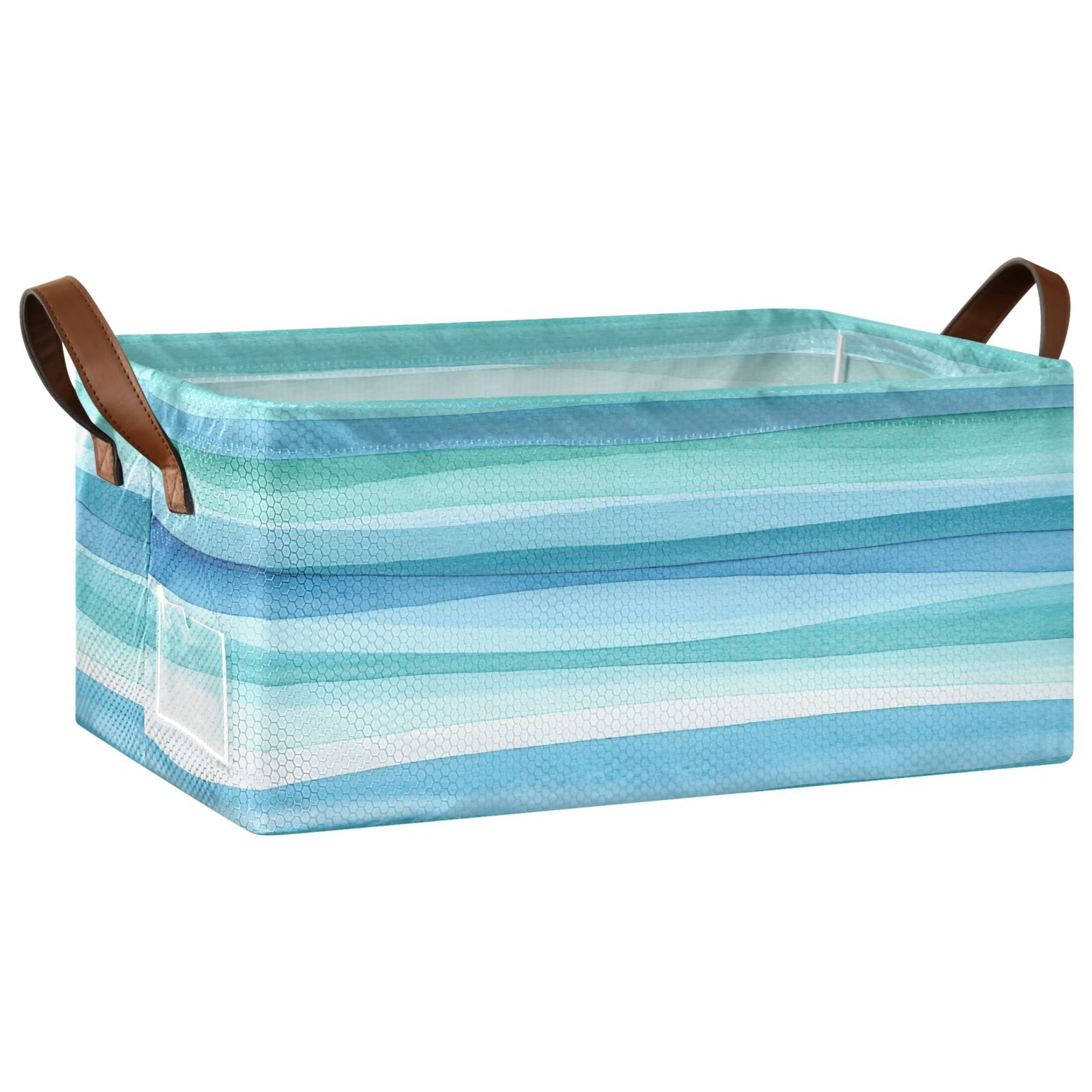 Blue and Green Waves Open Home Storage Bins Foldable Metal Frame Shelf ...