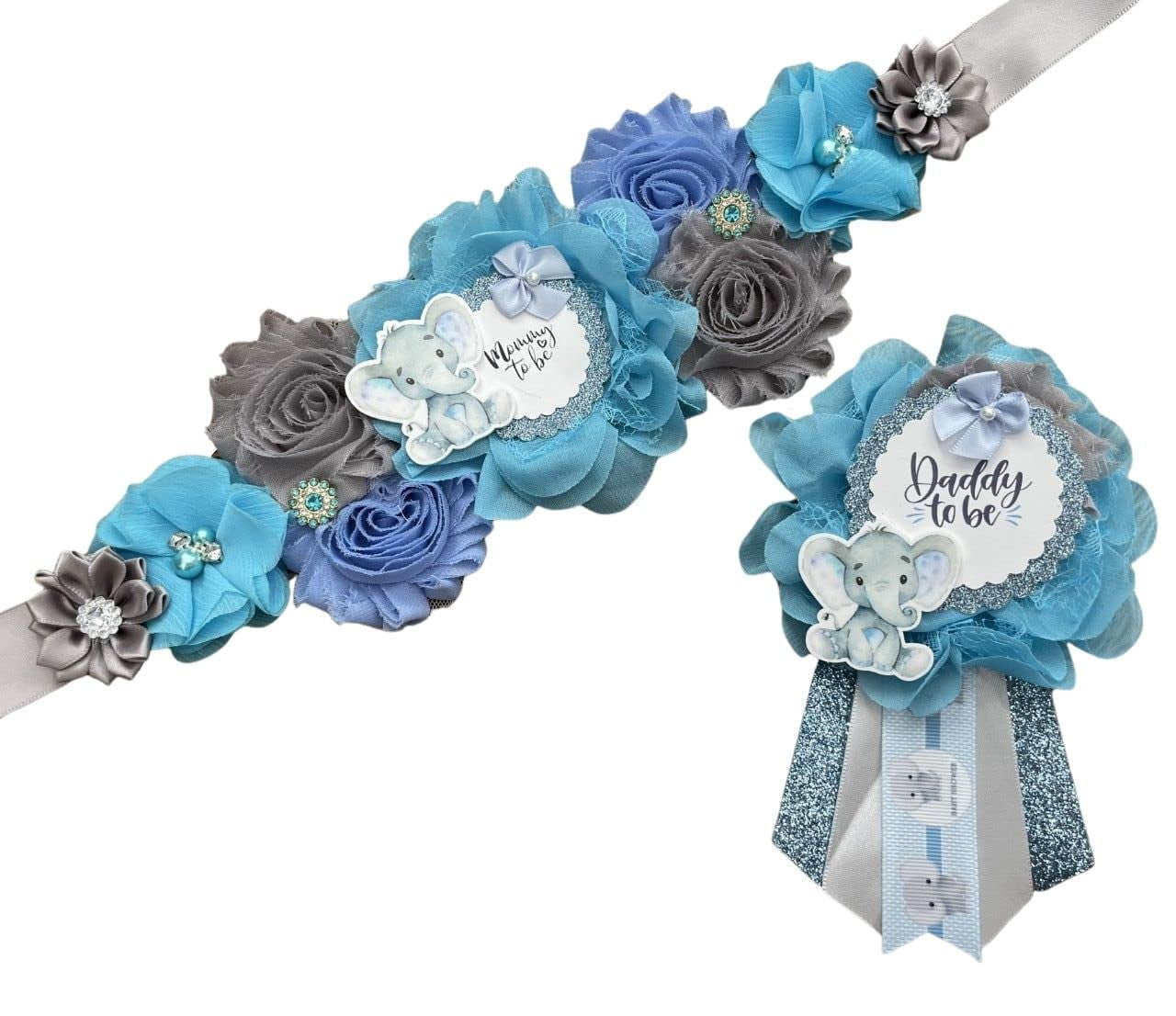 Blue and Grey Elephant Baby Shower Mom to be Maternity Sash, Elephant ...