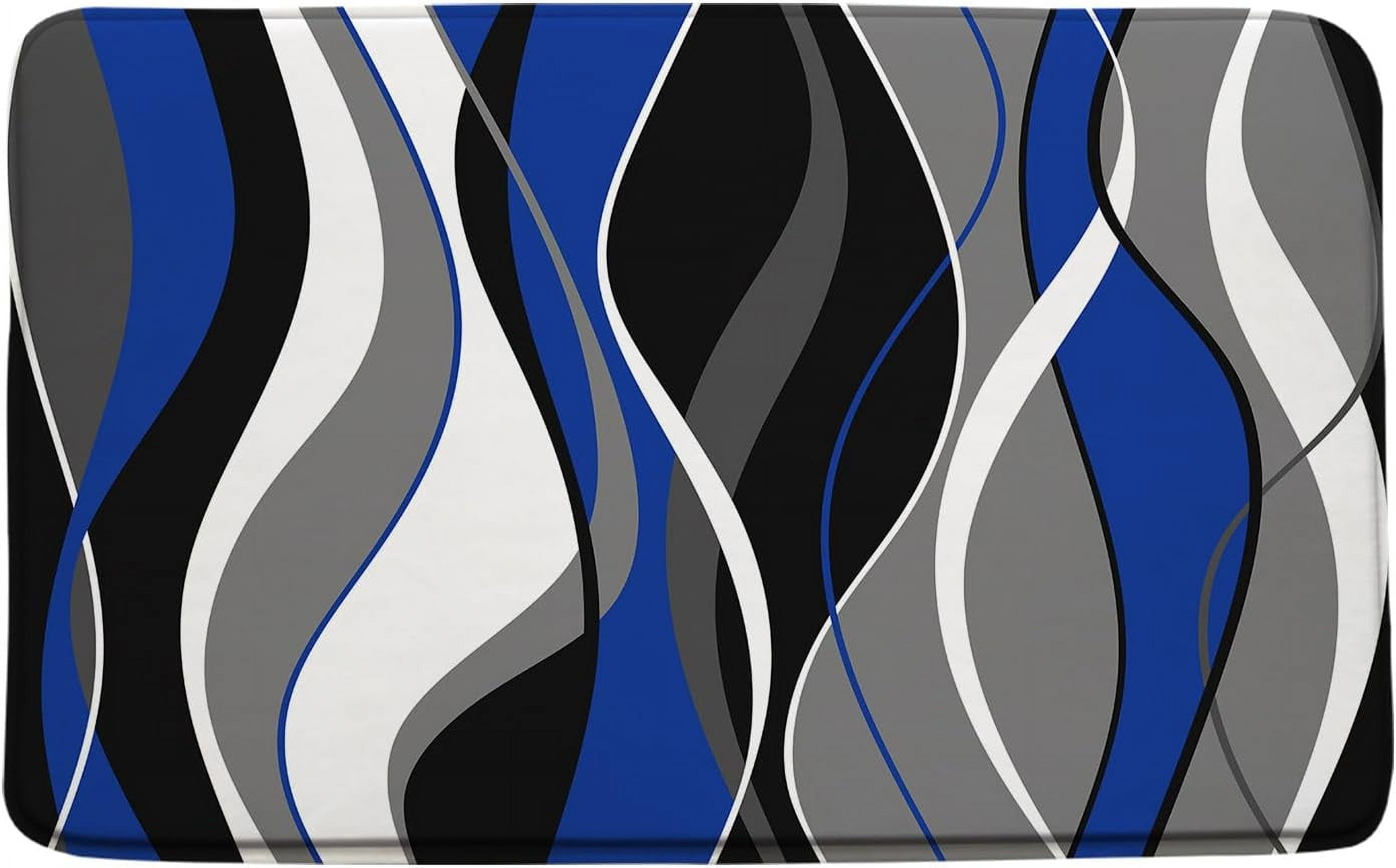 Blue and Grey Striped Bath Mat Abstract Wavy Line Modern Minimalist ...