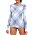 Blue and Lavender Pastel Plaid Pattern Seamless Women's Rash Guard ...