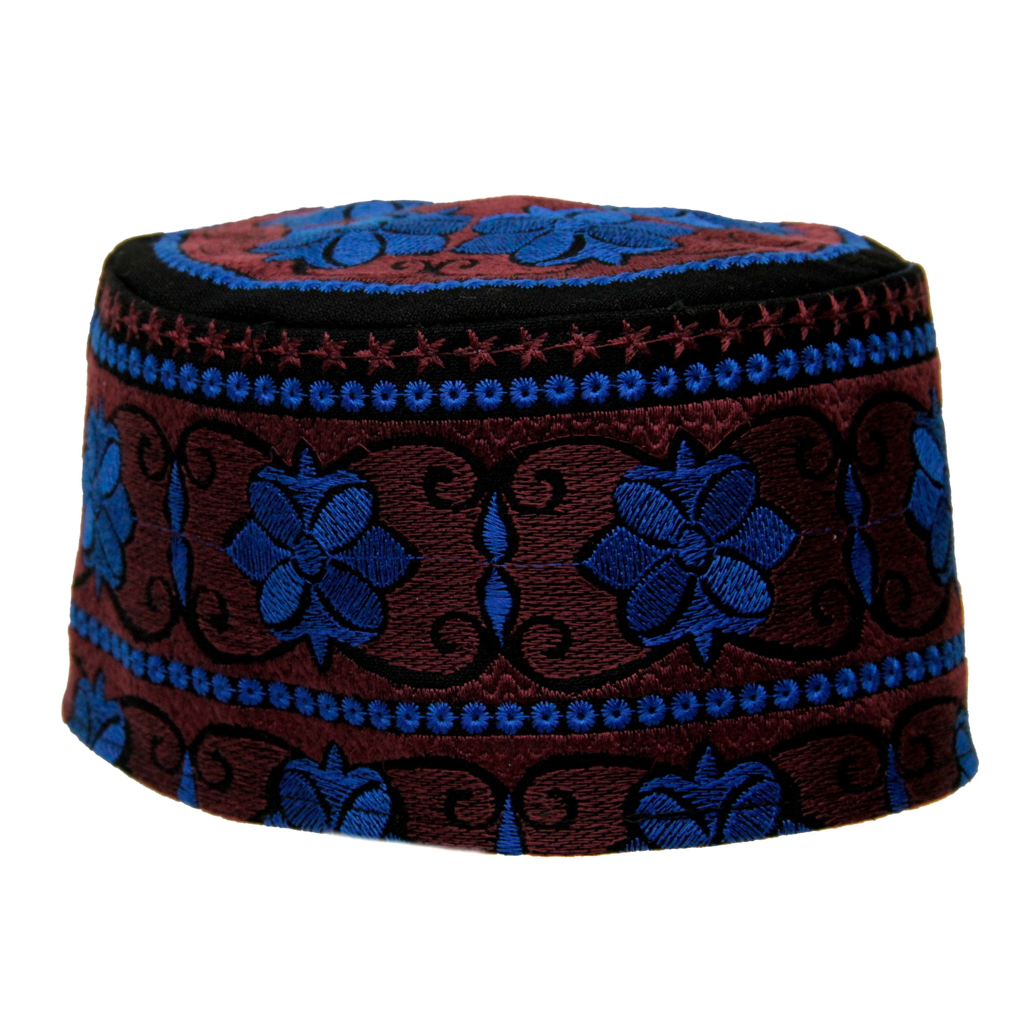 Blue and Maroon Kufi Crown Ornate Embroidered Rigid Prayer Cap-59 ...