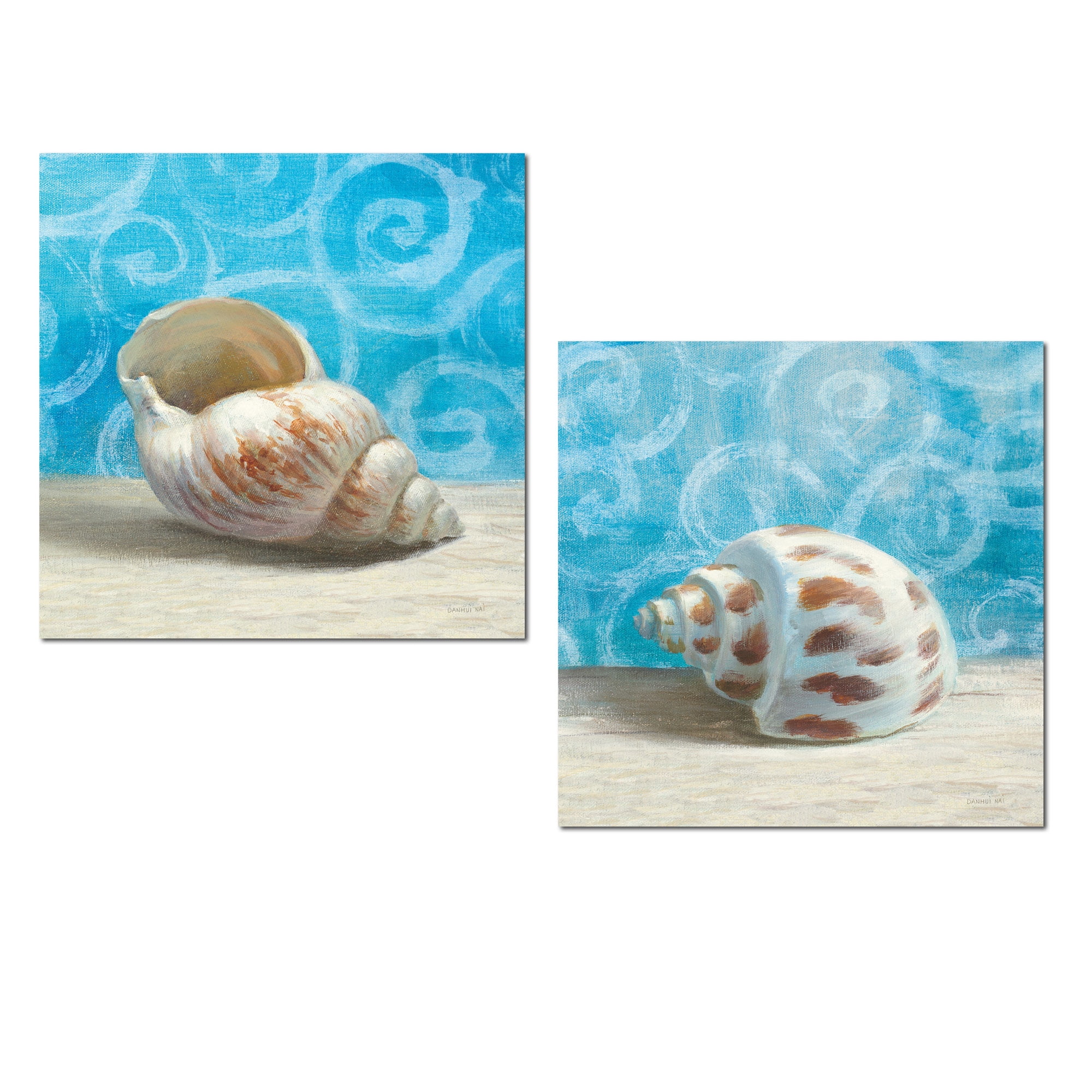 Blue and Off-White Relaxing Spa Shell Adult Decor; 2 - 12" x 12 ...