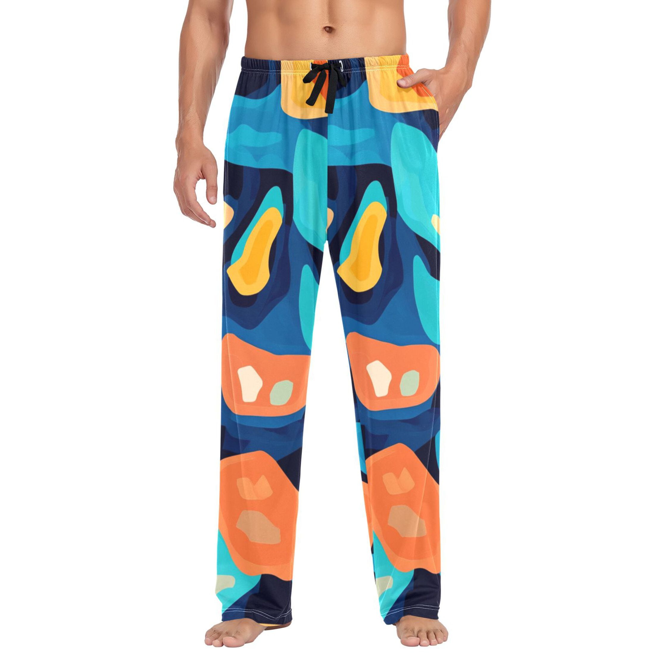 Blue and Orange Abstract Shape Mens Cotton Pajama Pant Sleep and Lounge ...