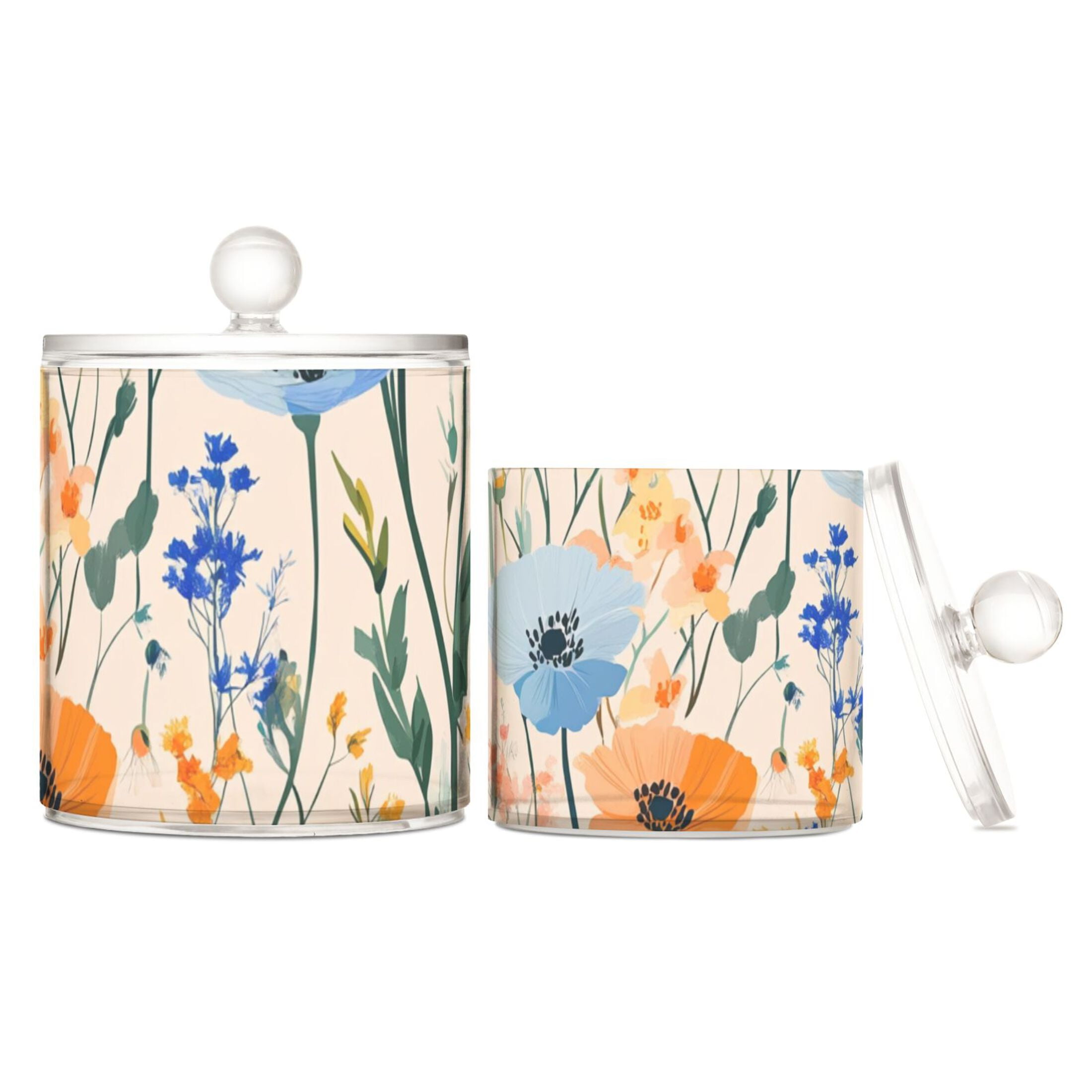 Blue and Orange Flowers Digital Print Translucent Plastic Cans Storage ...