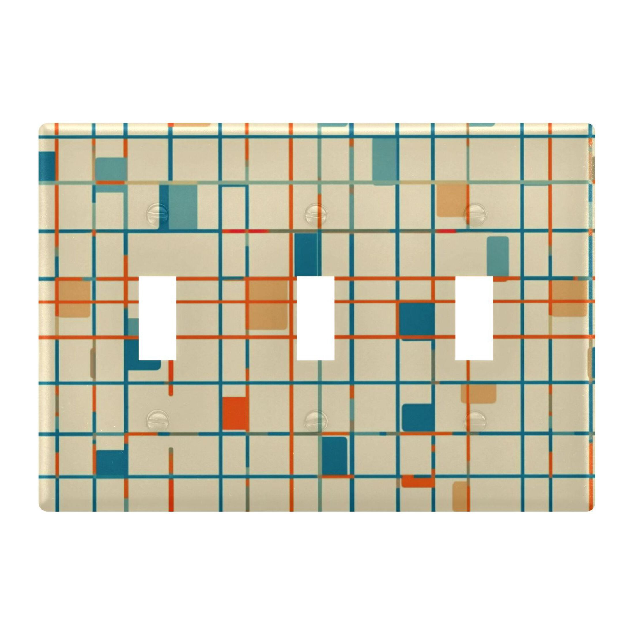 Blue and Orange Grid Light Switch Cover Decorative 3 Gang Wall Plate ...