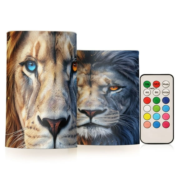 Blue and Orange Lion Flickering Flameless Candles Battery Operated with ...