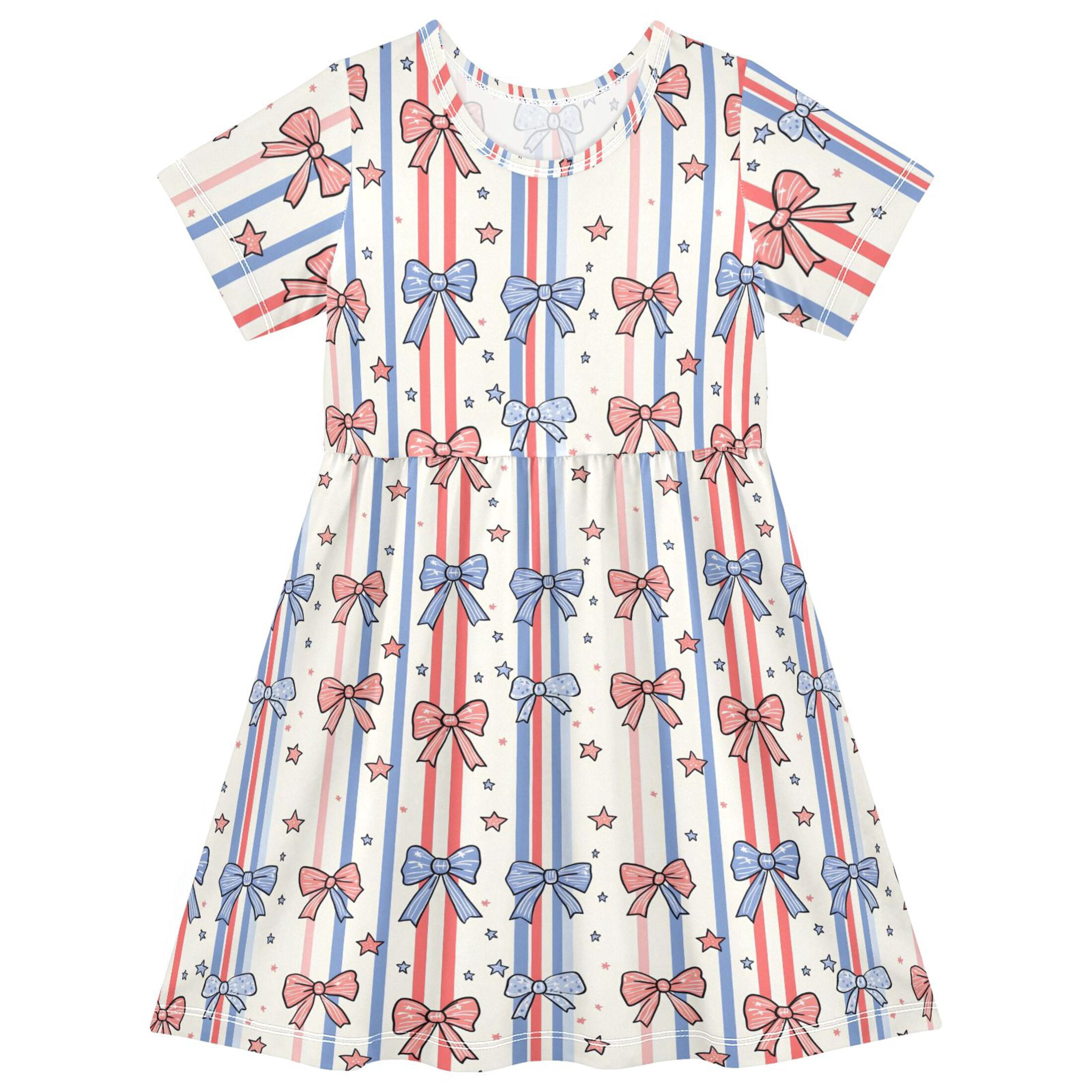 Blue and Orange Stripe Girls Short Sleeve Dress A Line Sun Protection ...