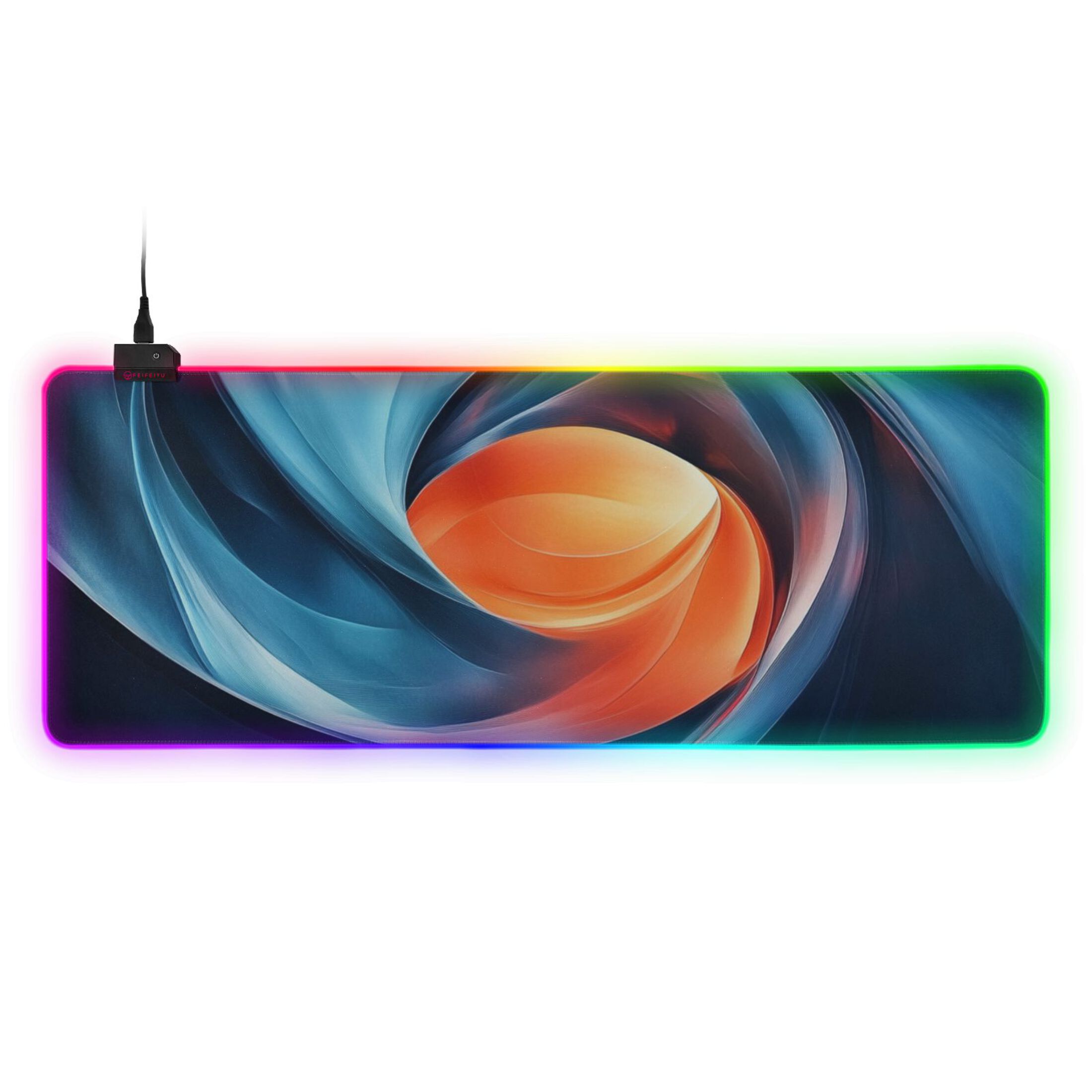 Blue and Orange Vortex RGB Gaming Mouse Pad Large Keyboard Mat Rubber ...