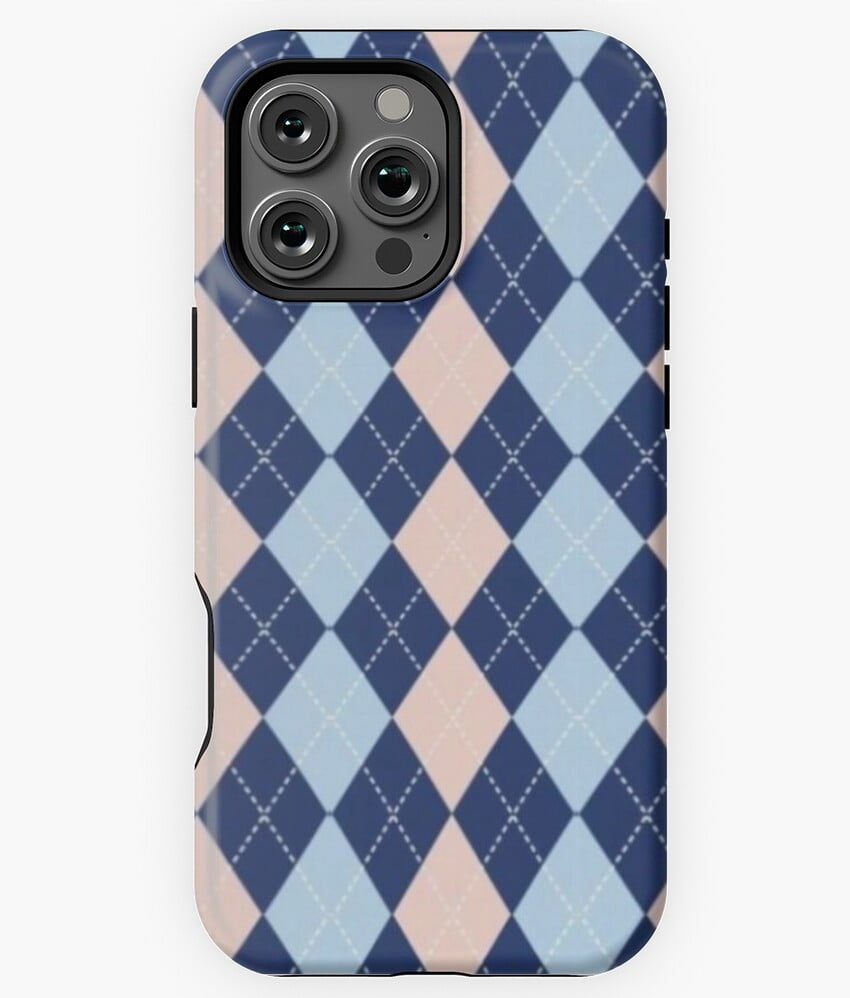 Blue and Peach Argyle Pattern Art N7197 Phone Case for iPhone 17 16 15 ...