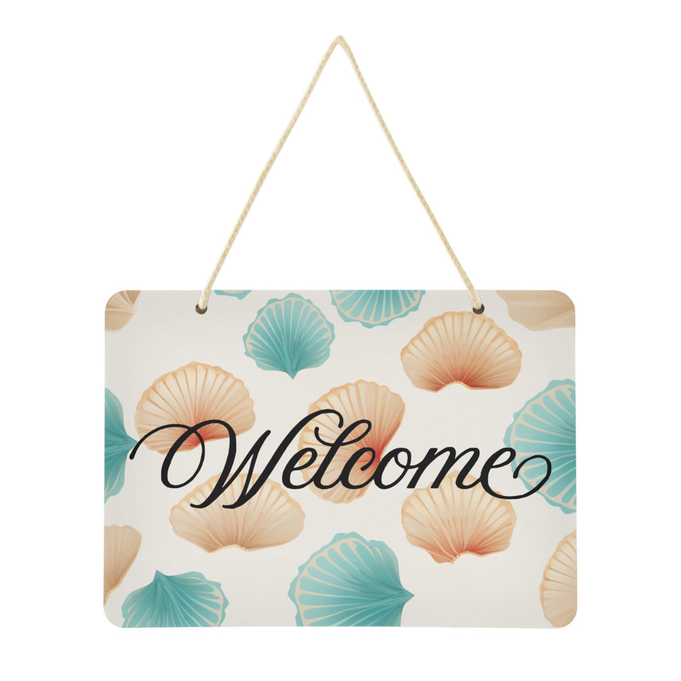 Blue and Peach Shells Welcome Sign Front Door PVC 14x10 inch Hanger ...