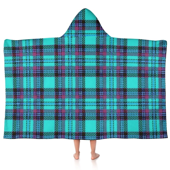 Blue and Pink Checkered Pattern Teens Hooded Bath Towel Wrap for Ages 3 ...