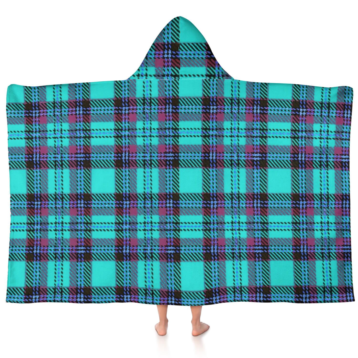 Blue and Pink Checkered Pattern Teens Hooded Bath Towel Wrap for Ages 3 ...