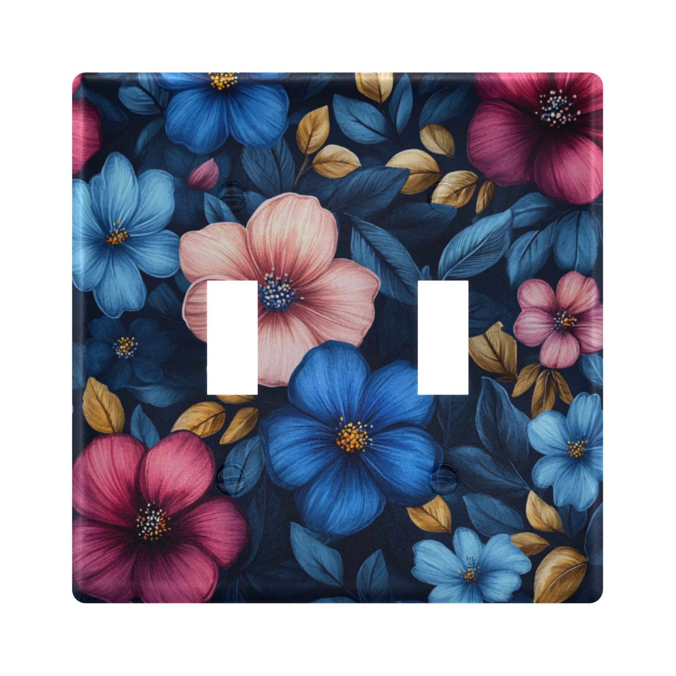 Blue and Pink Floral Fantasy Light Switch Cover Decorative 2 Gang Wall ...