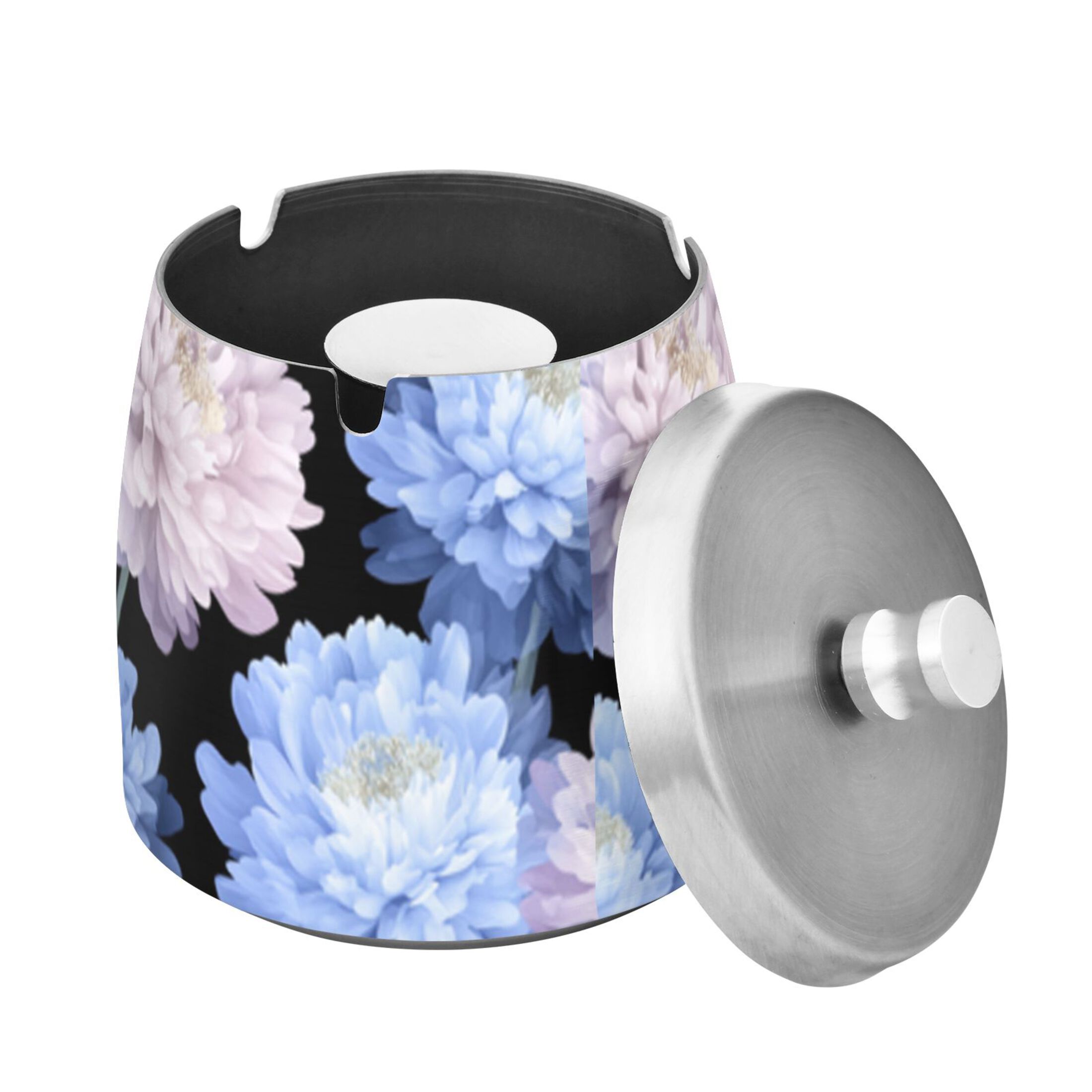 Blue and Pink Flowers Ashtray with Lid Outdoor for Patio Stainless ...
