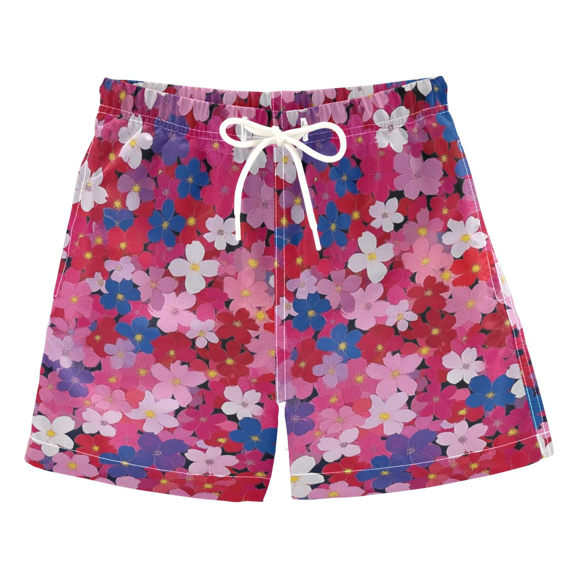 Blue and Pink Flowers Boys Swim Trunks Quick Dry Boy Swim Shorts for 3 ...