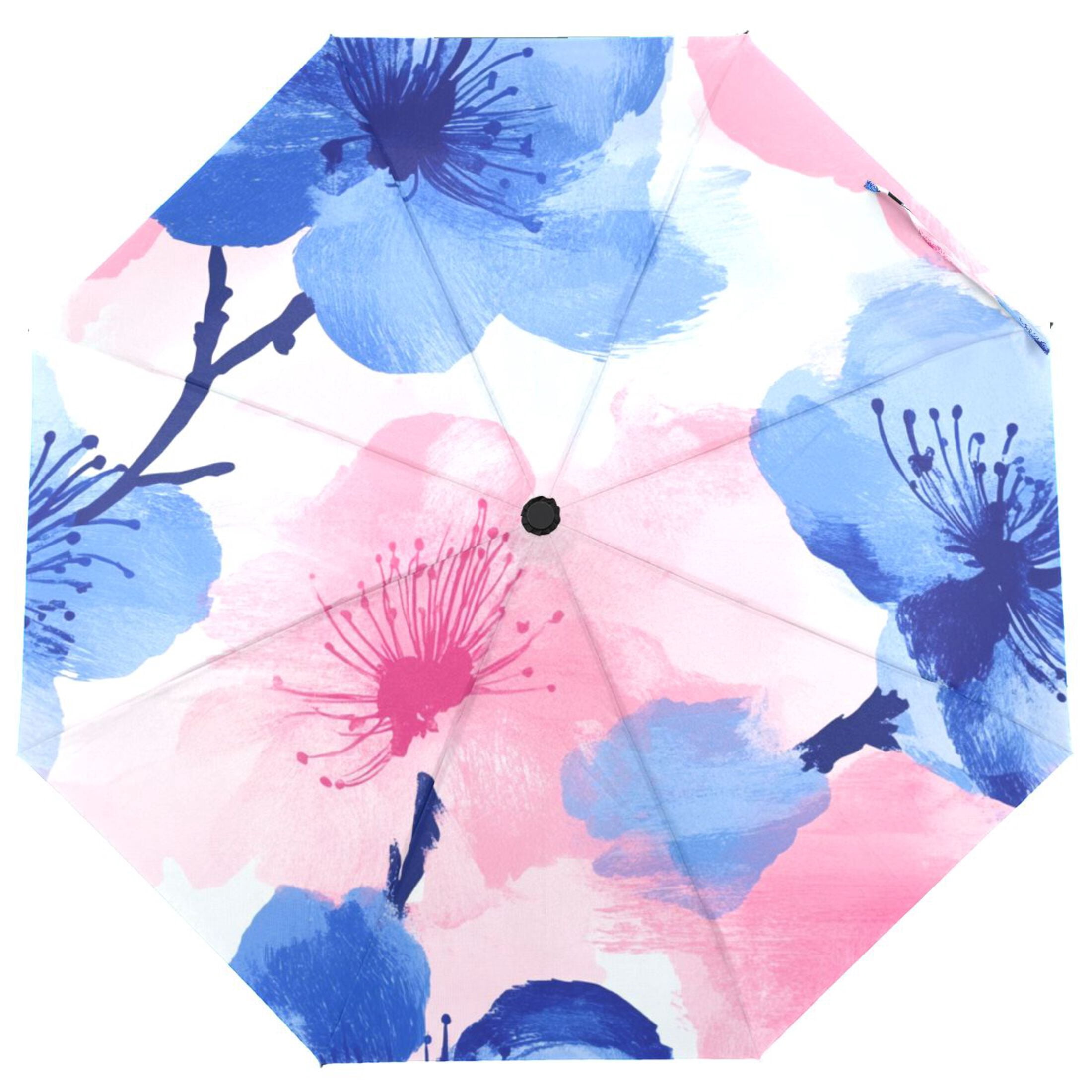 Blue and Pink Flowers Compact 8K Automatic Umbrella 22in, Windproof ...
