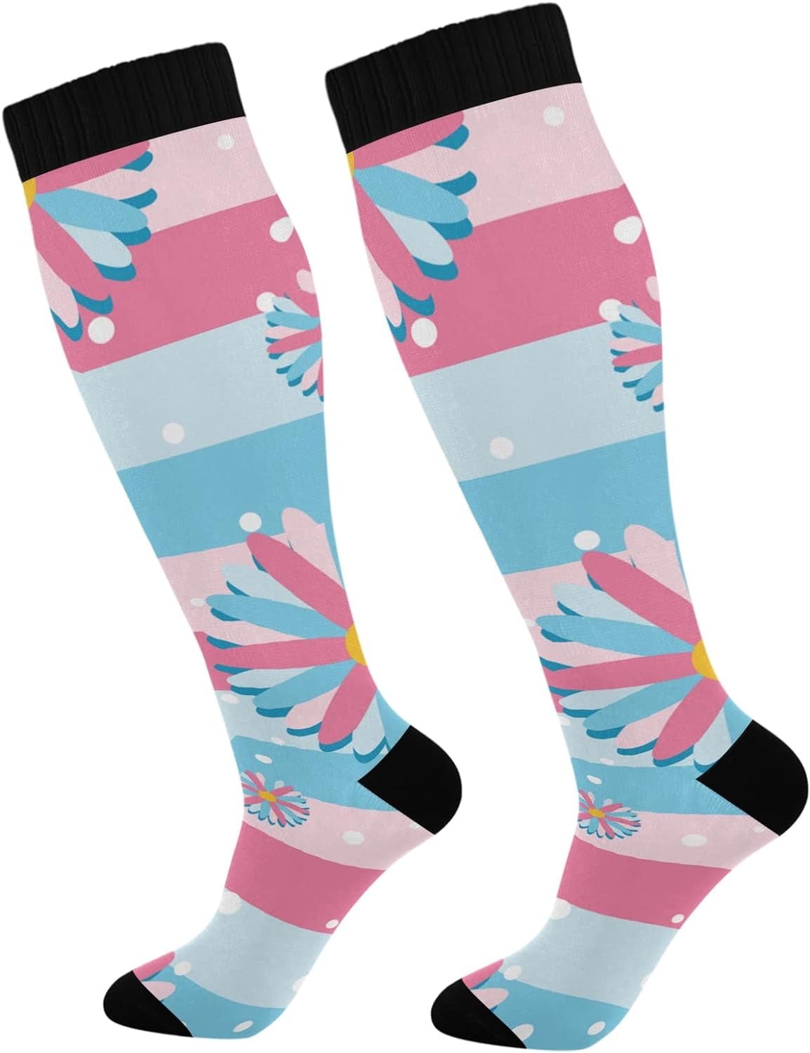Blue and Pink Flowers Compression Socks for Women and Men Circulation ...