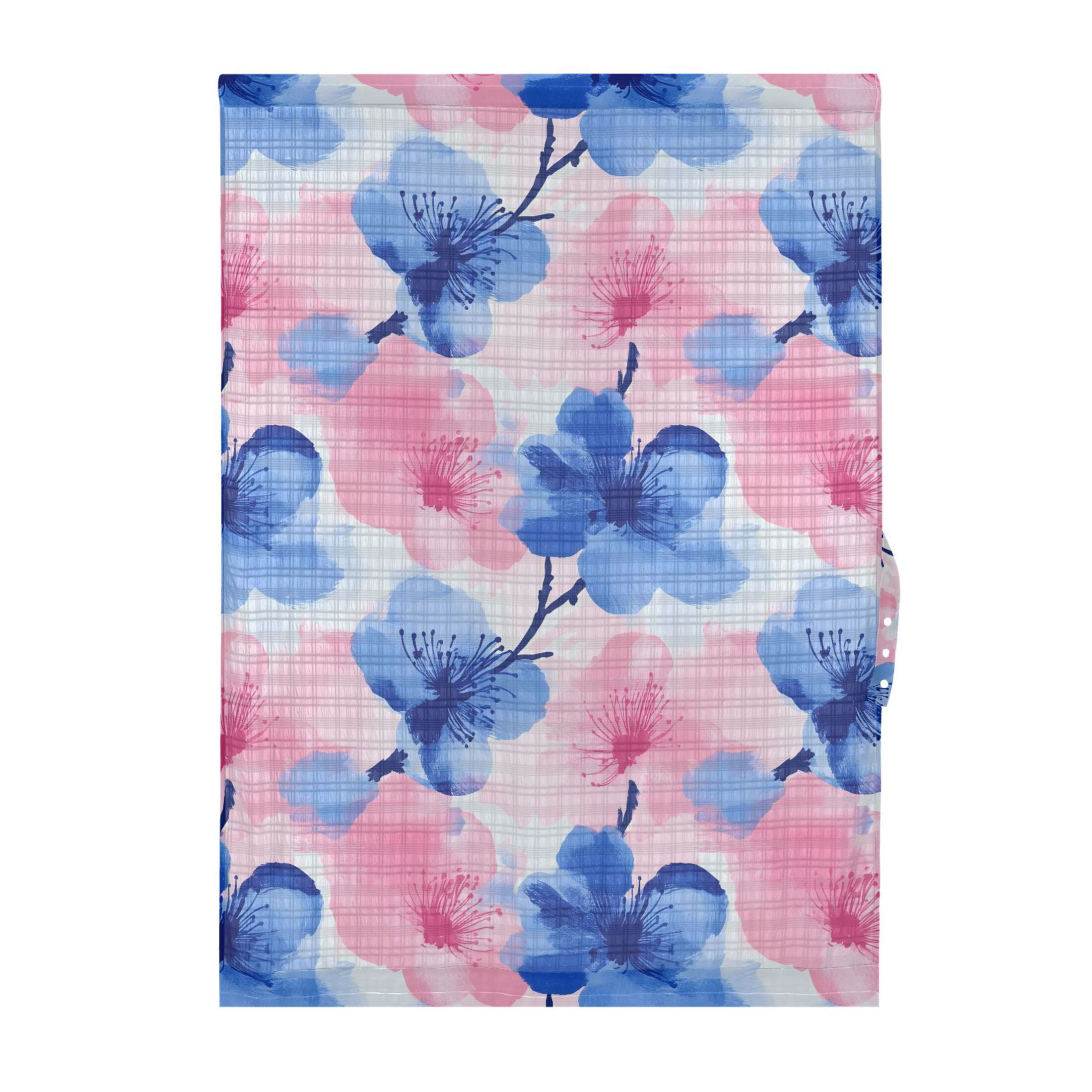 Blue and Pink Flowers Door Curtain Blackout Thermal Insulated Door Side ...