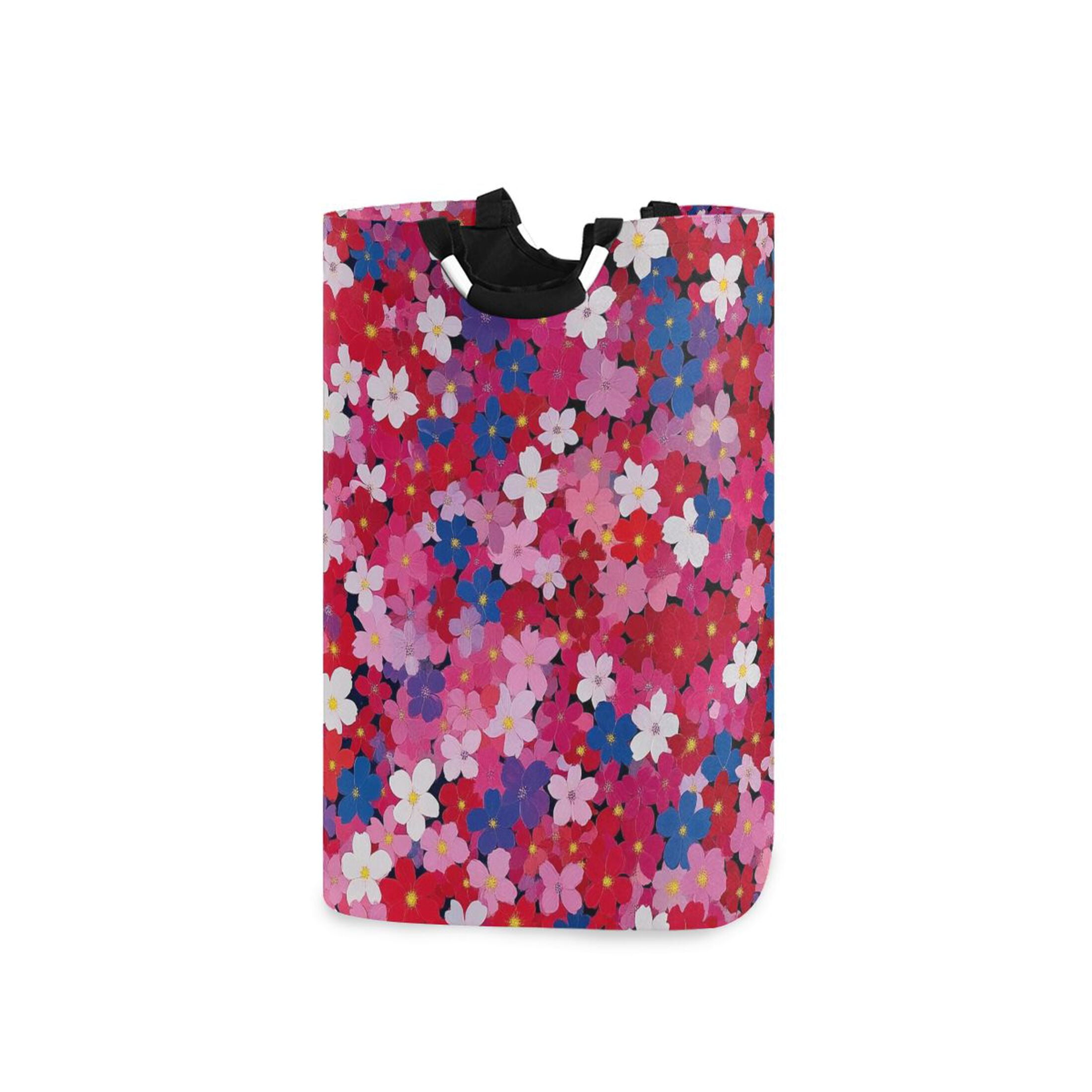 Blue and Pink Flowers Laundry Basket with Handles 50L Collapsible ...