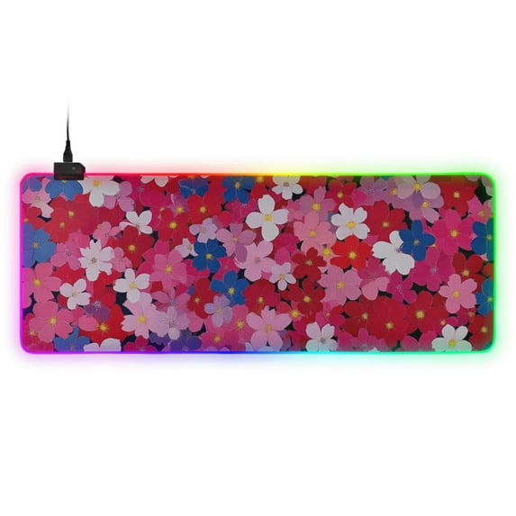 Blue and Pink Flowers RGB Gaming Mouse Pad Large Keyboard Mat Rubber ...