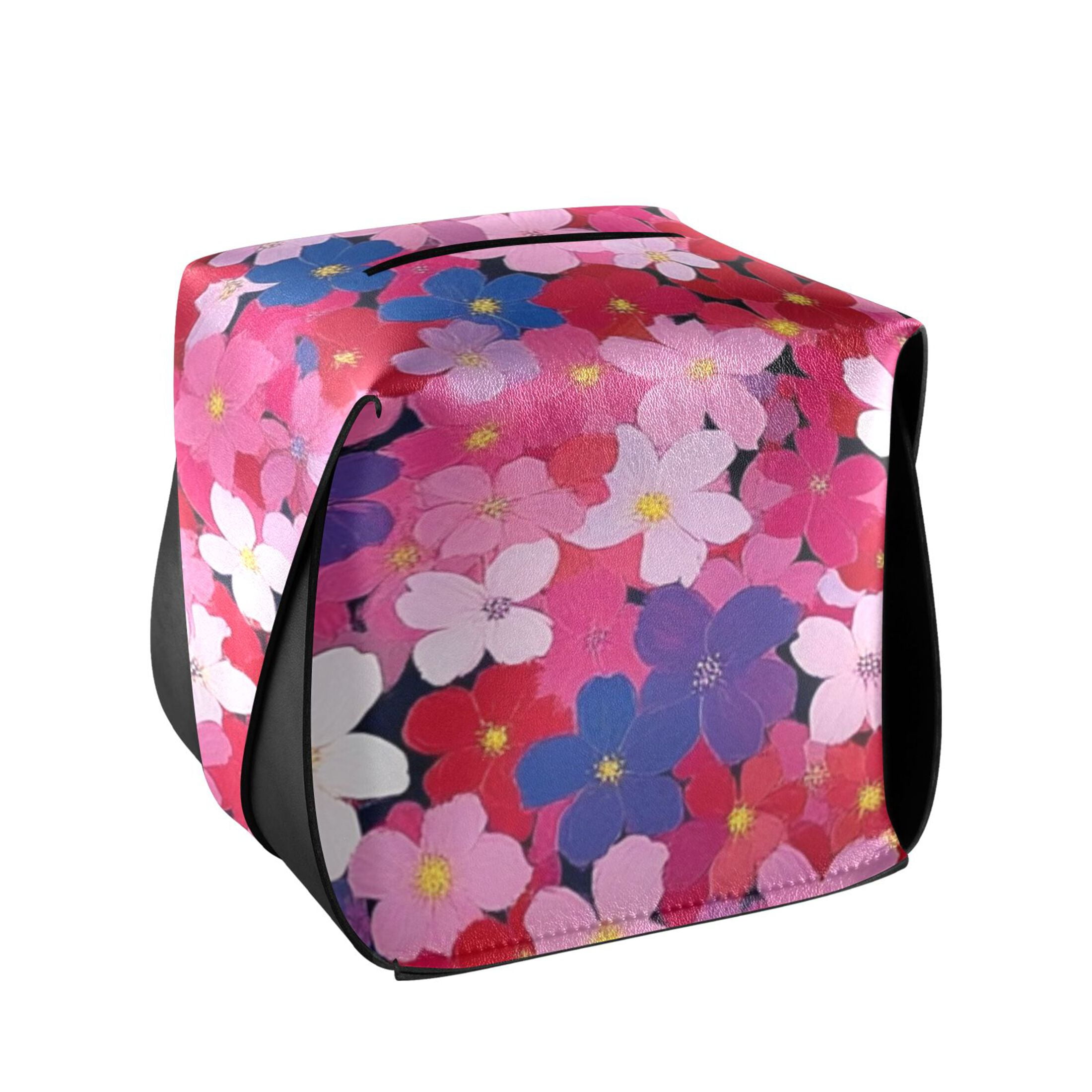Blue and Pink Flowers Tissue Box Cover Leather Square Rectangle Tissue ...