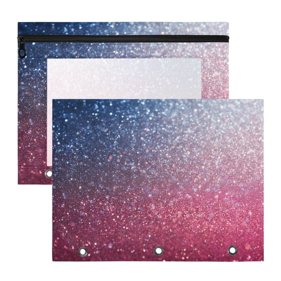 Blue and Pink Gardient Glitter 3-Ring Binder Pocket with Zipper Pencil ...