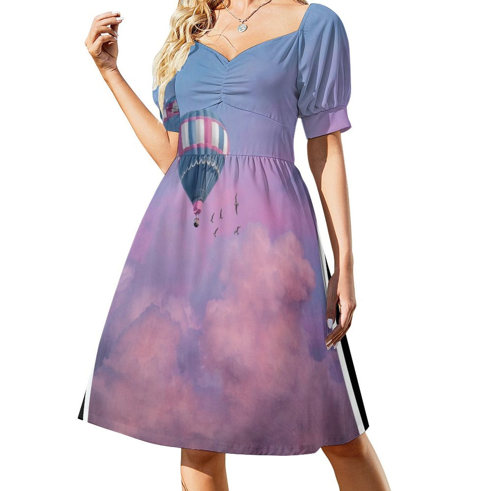 Blue and Pink Hot Air Balloon on Pastel Clouds Dress women's clothing ...