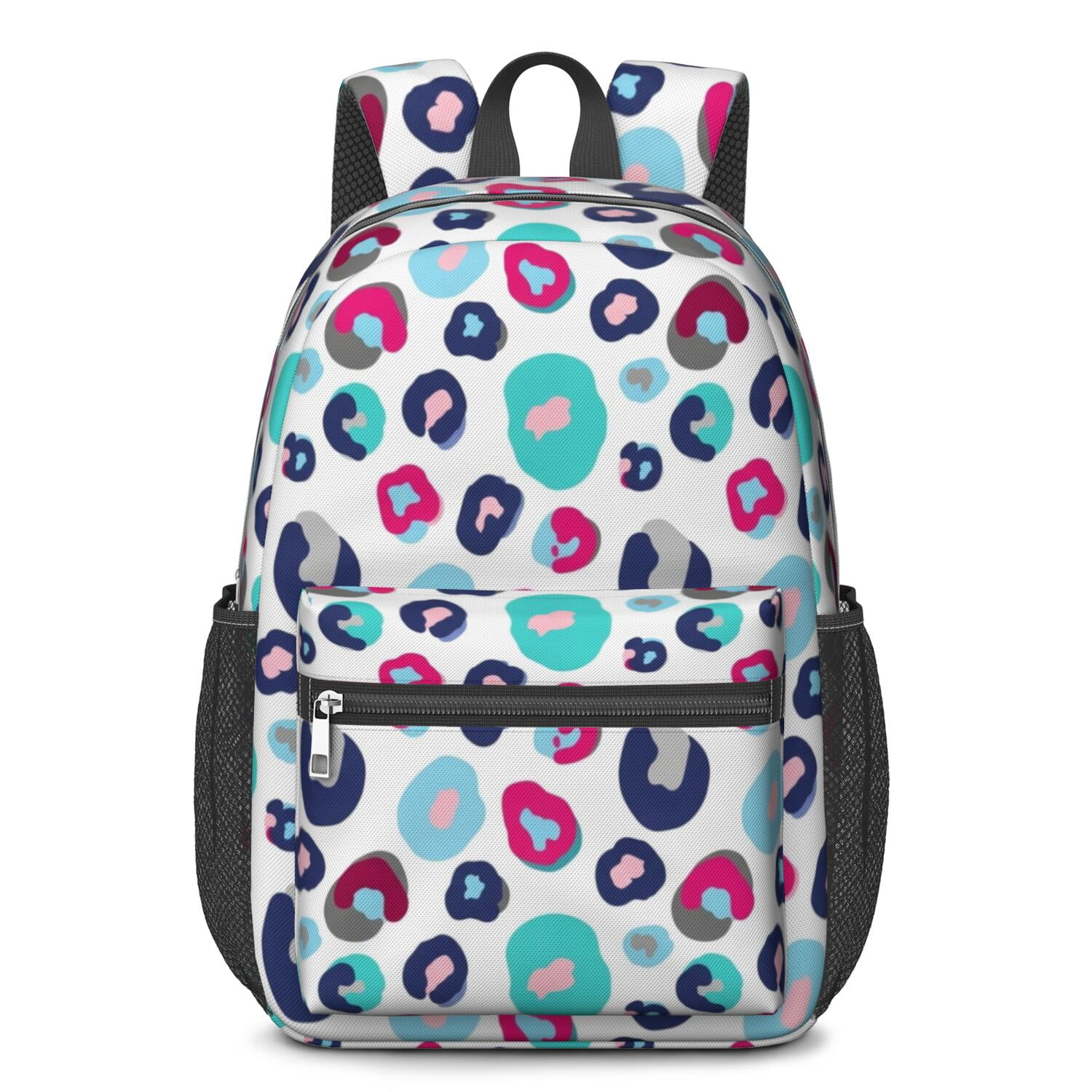 Blue and Pink Leopard Print 17" School Backpacks for Teens,Waterproof ...