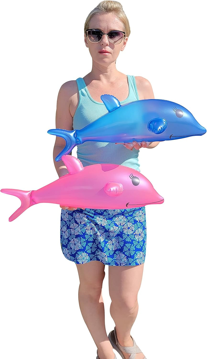 Blue and Pink Pearlized 22" Dolphin Inflatable Pool Toy (Set of 2 ...