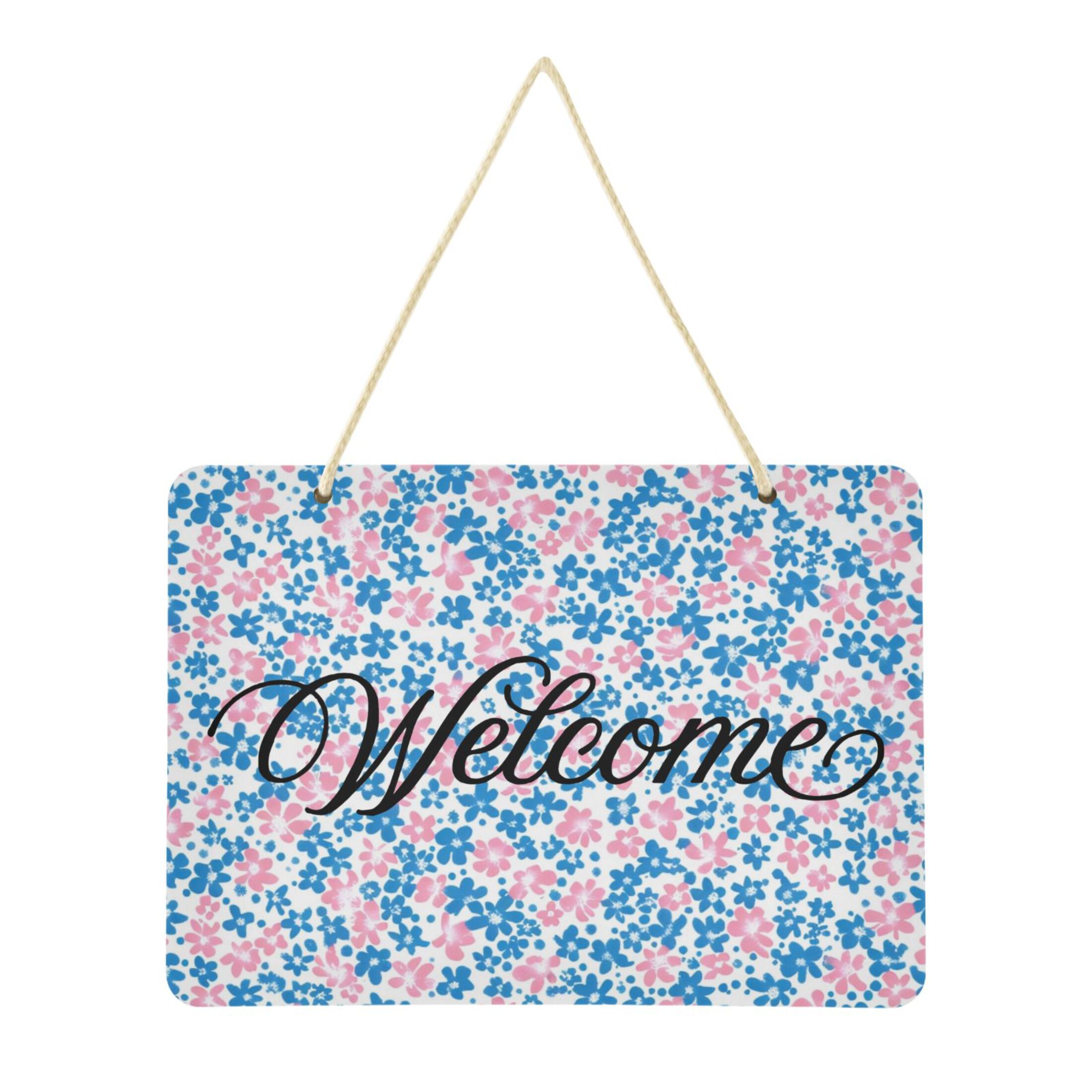 Blue and Pink Small Flowers Welcome Sign Front Door PVC 14x10 inch ...